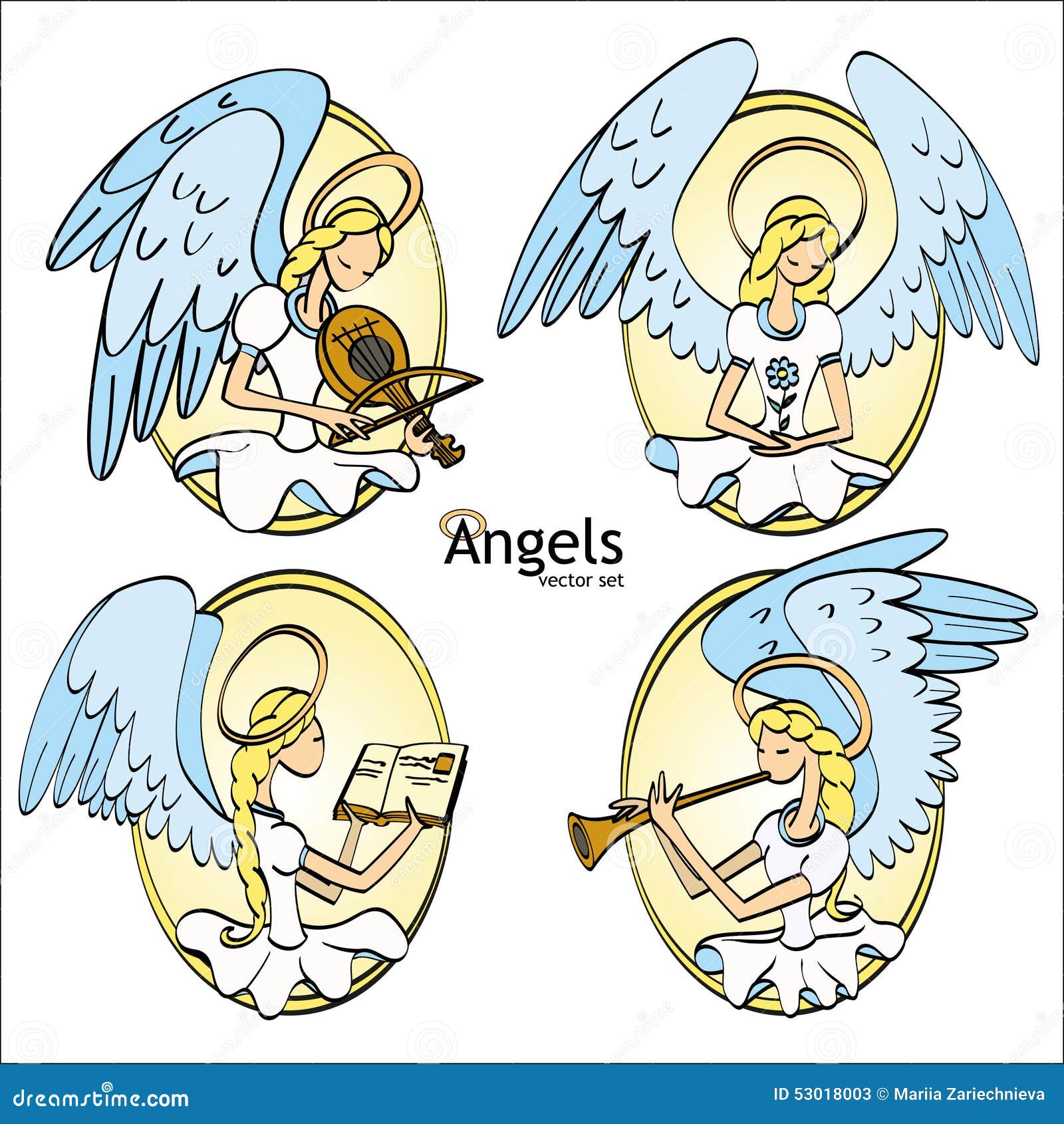 Set of Four Lovely Cartoon Style Angels Stock Vector - Illustration of ...