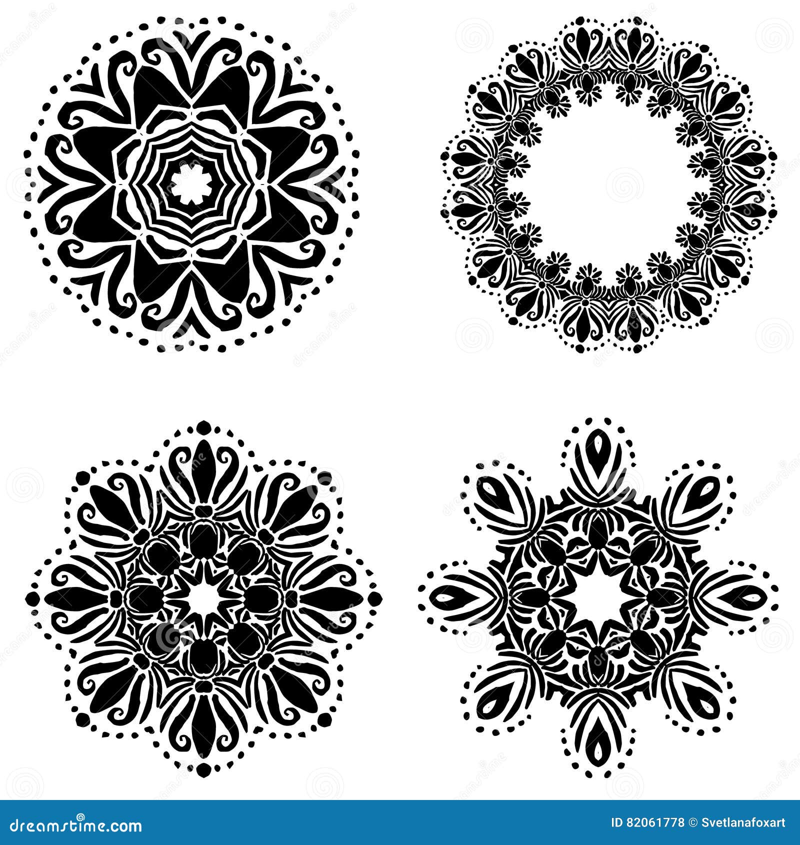 Set of four mandalas stock illustration. Illustration of east - 82061778