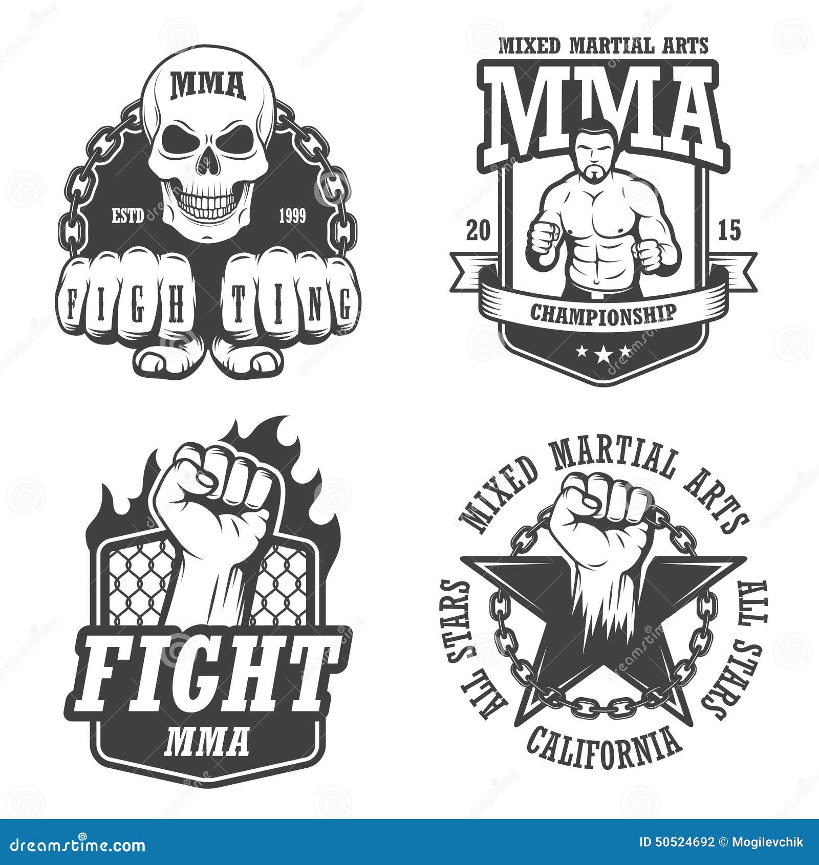 Set of four mma emblems stock vector. Illustration of battle - 50524692
