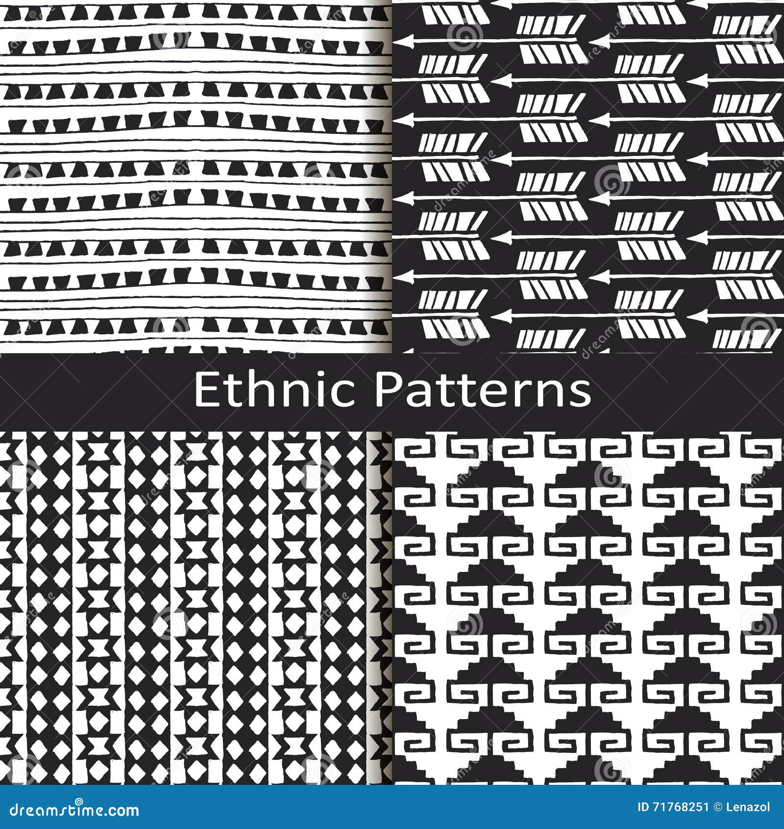 Set of Four Monochrome Ethnic Lineal Pattern Designs Stock Vector ...