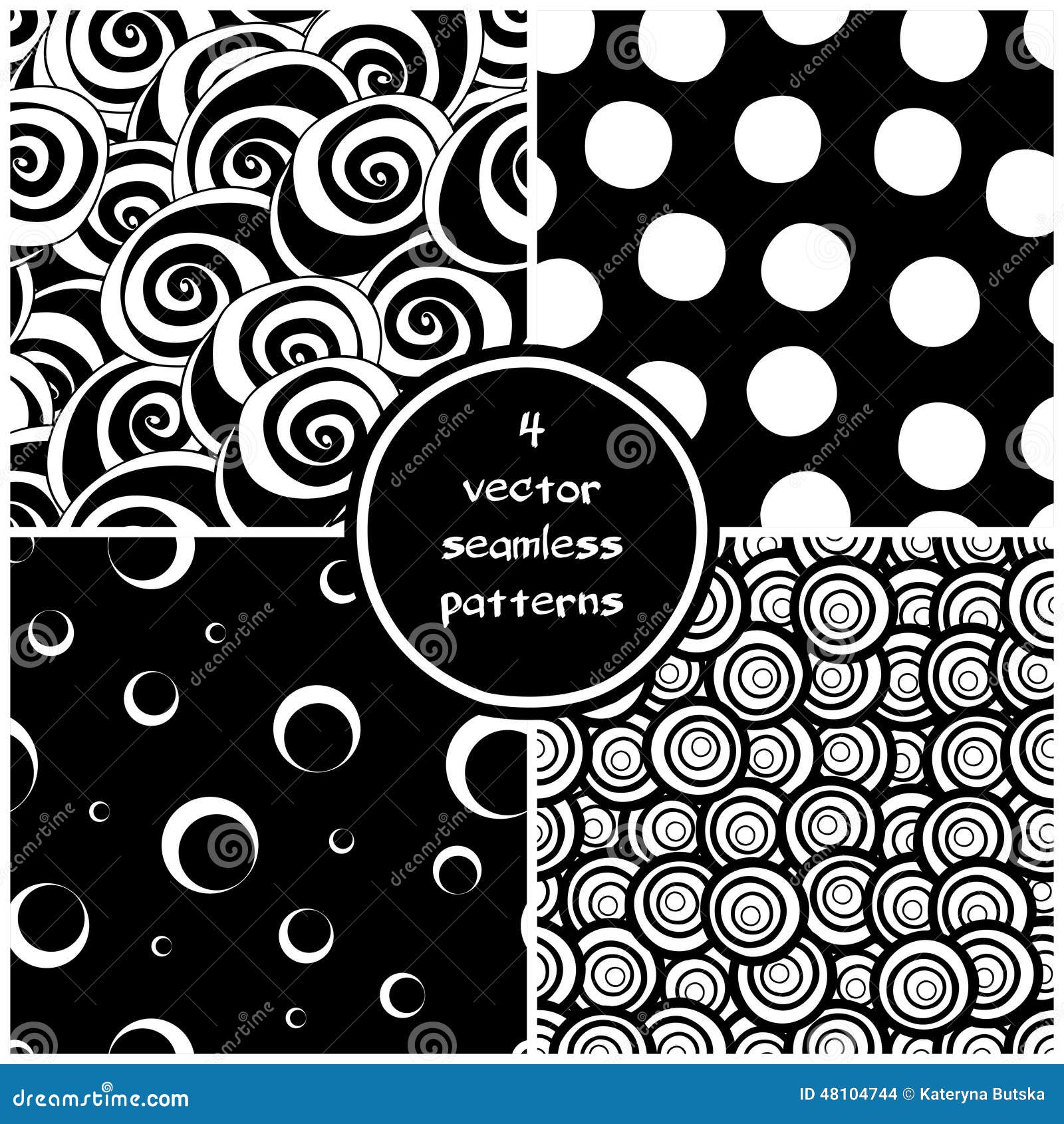 Set of Four Monochrome Geometric Patterns. Stock Vector - Illustration ...