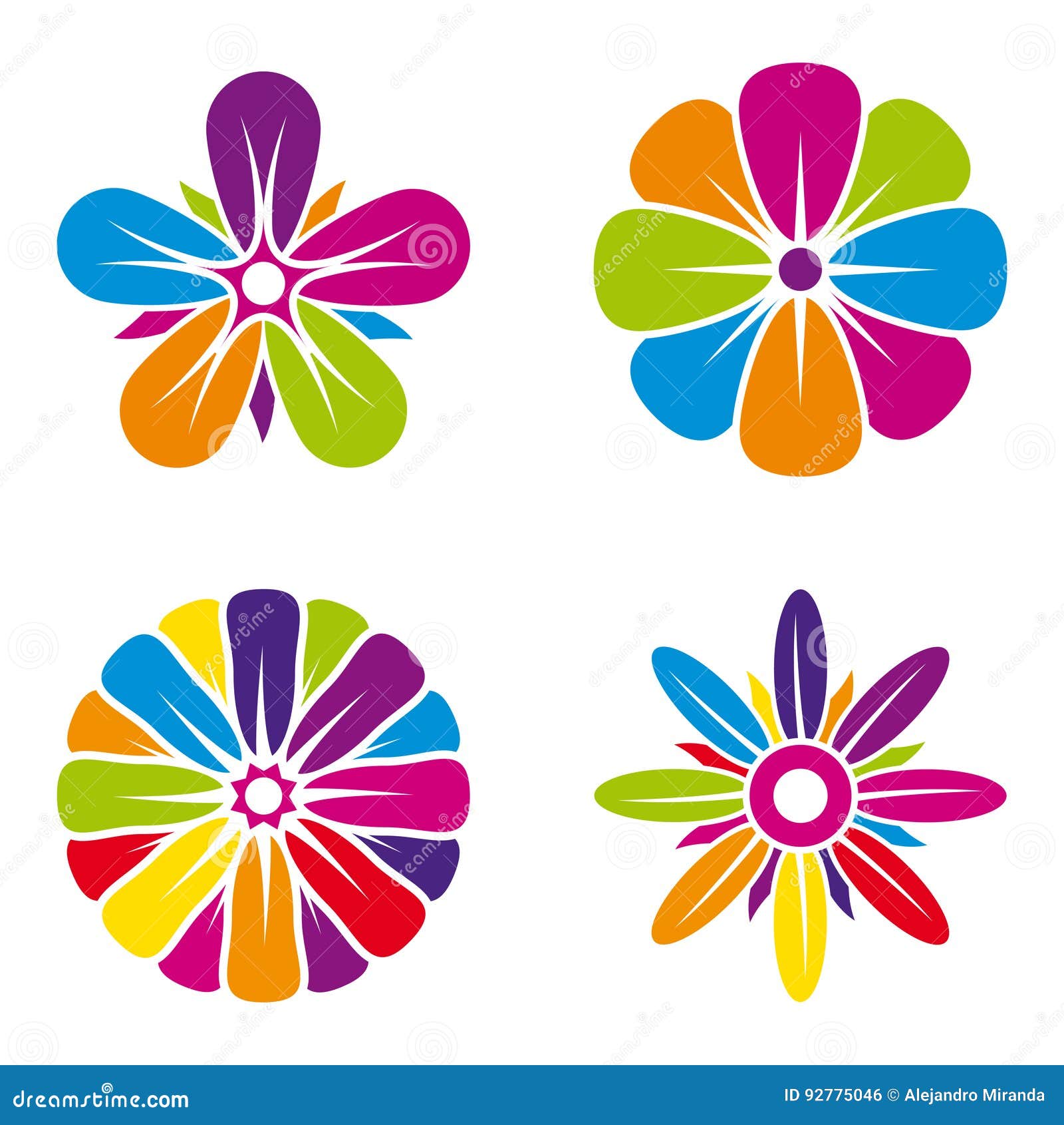 Set of Four Multicolor Flower Icons on White Background Stock Vector ...