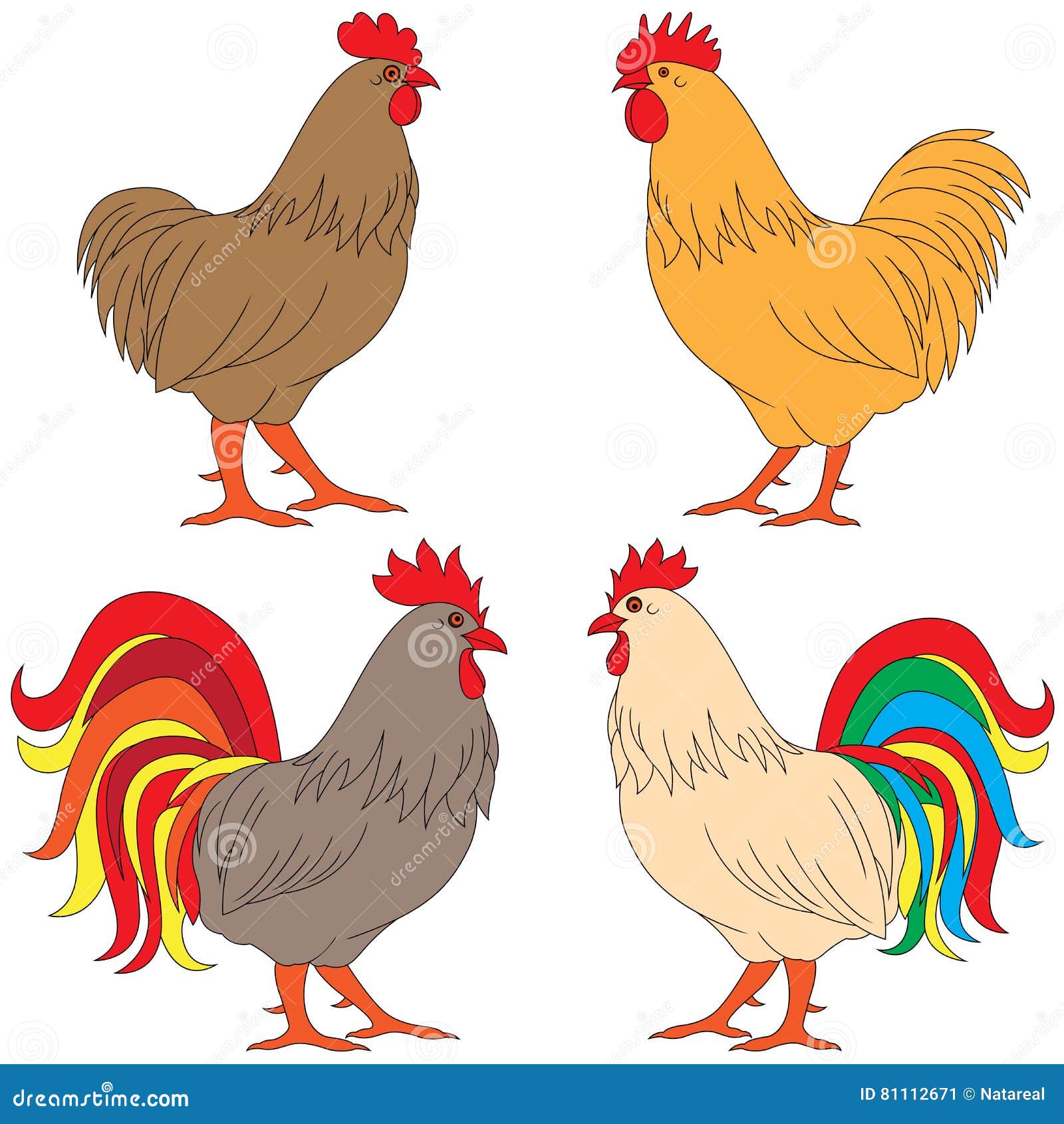 Set of Four Multicolor Roosters Stock Vector - Illustration of four ...