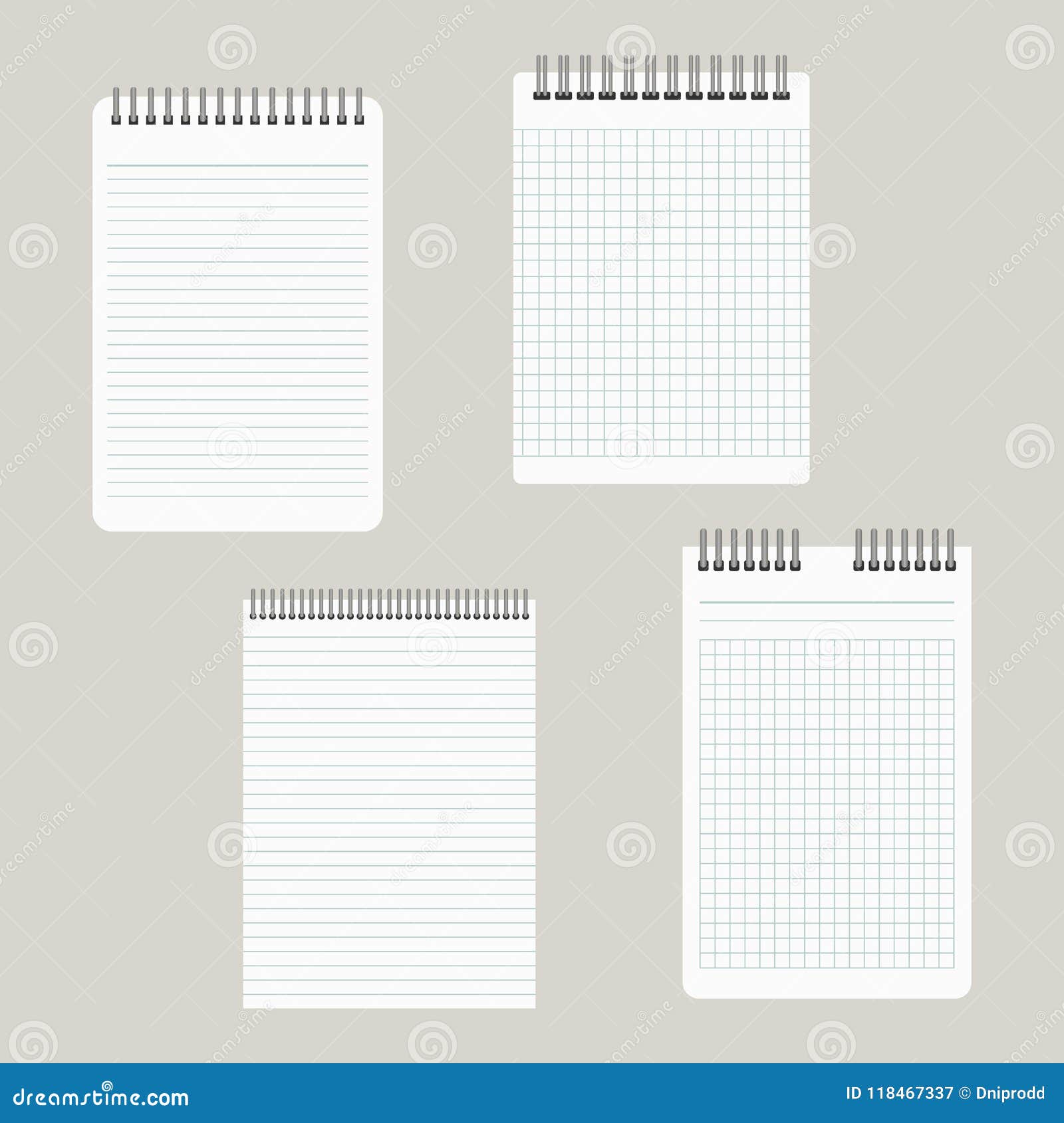 Notepads With Empty Lined And Checkered Paper Vector Illustration ...