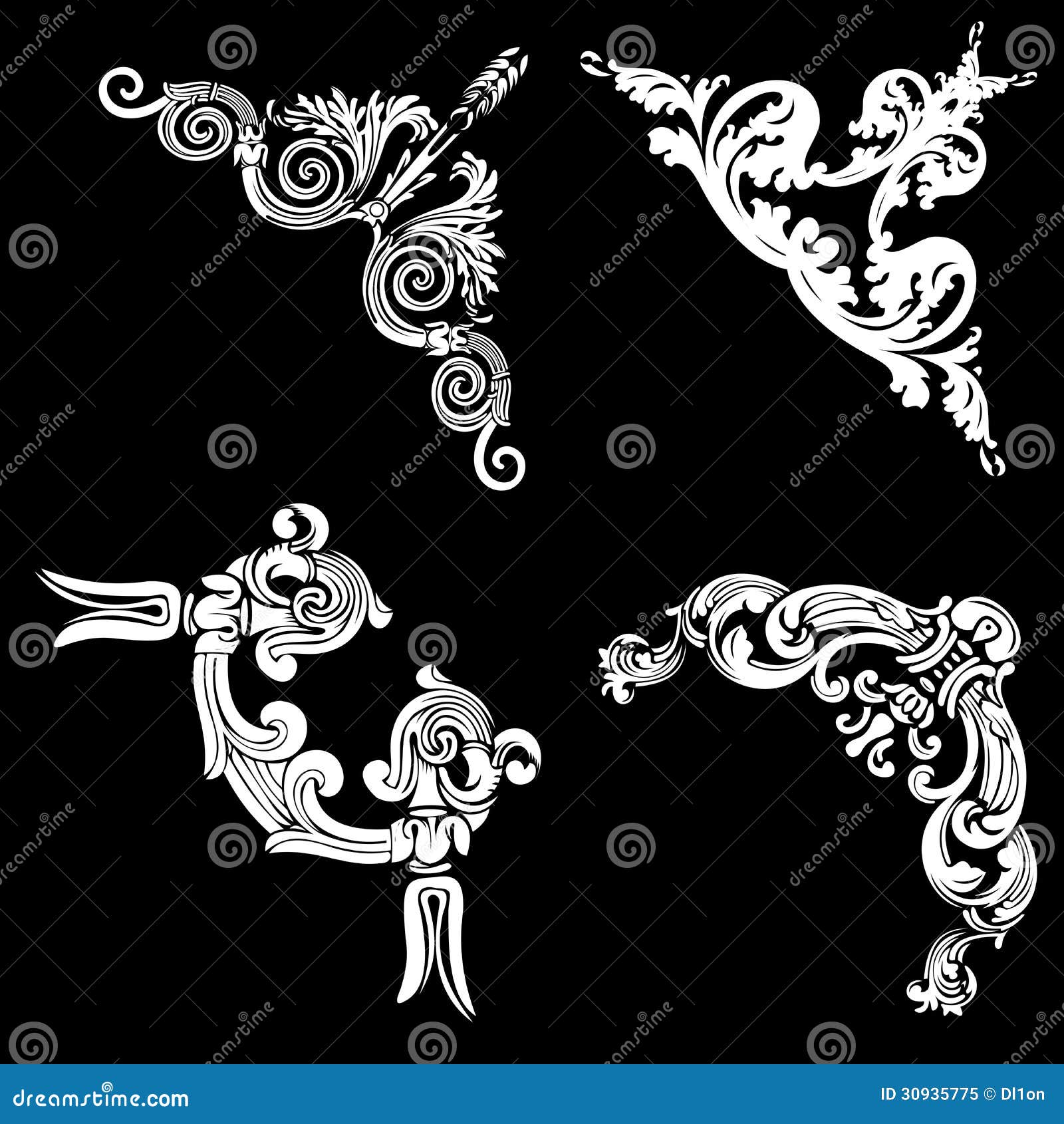 Set of Four One Color Corners. Stock Vector - Illustration of curl ...