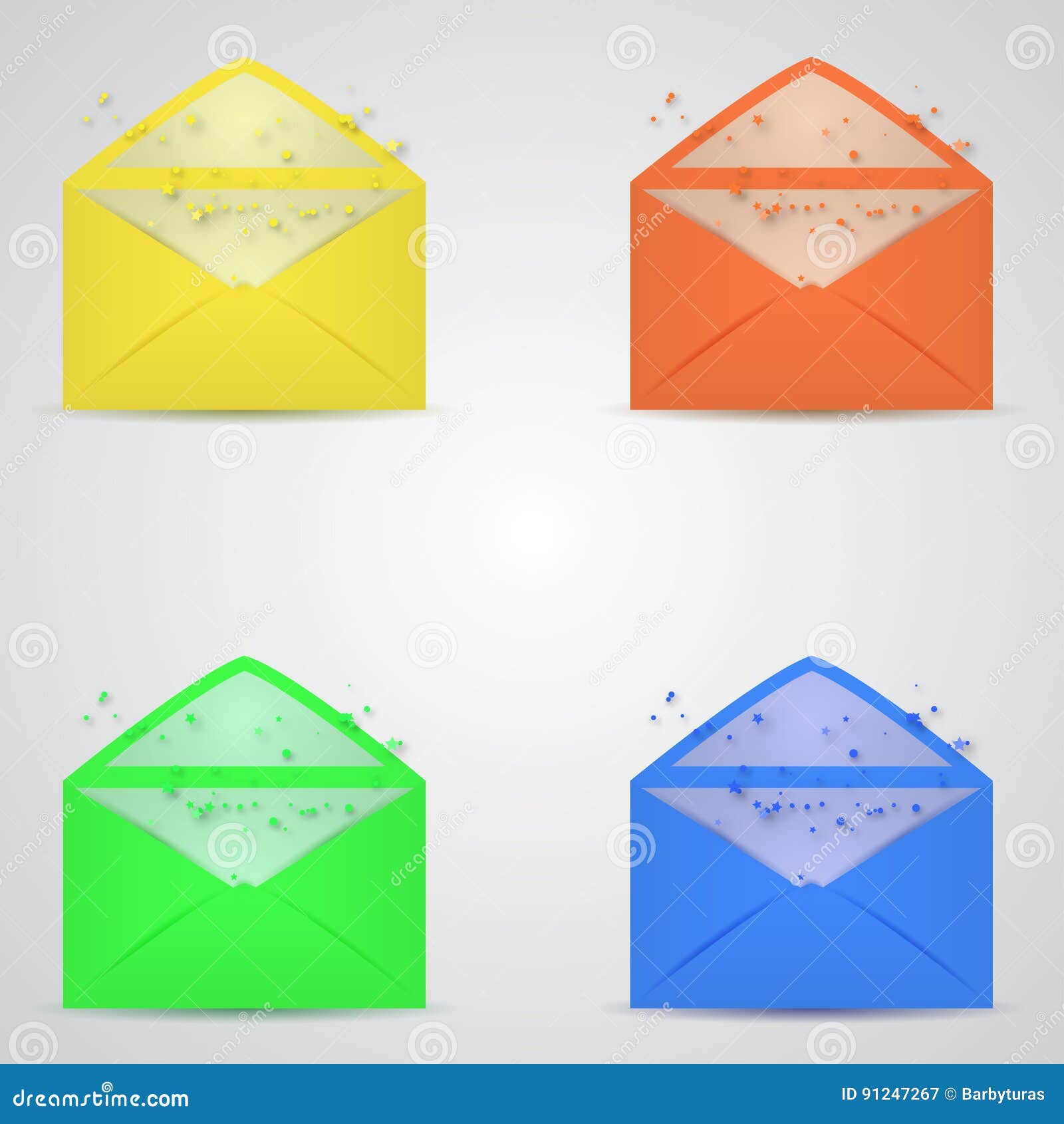 Set of four open envelopes stock illustration. Illustration of ...