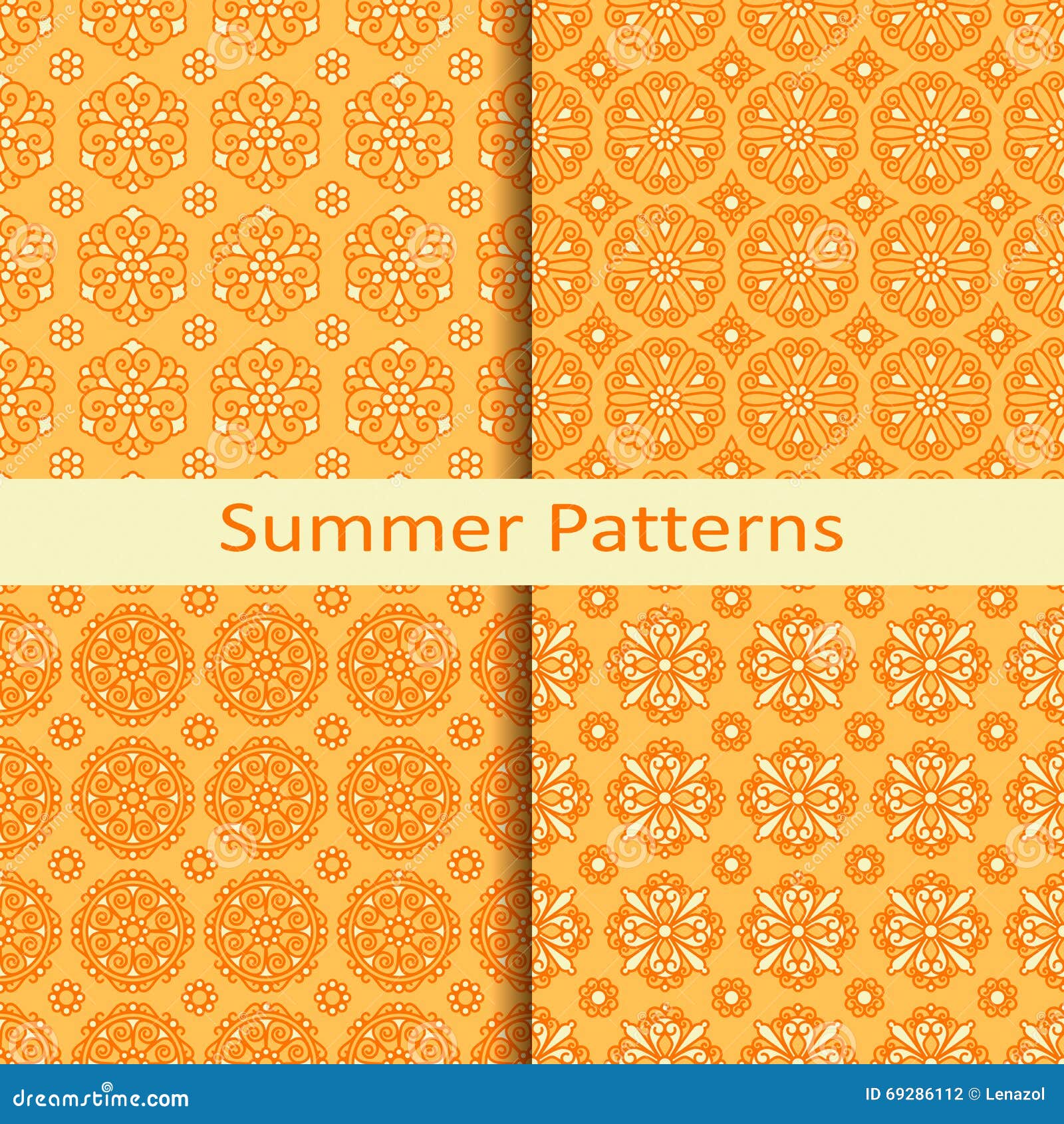 Set of Four Orange Summer Patterns Stock Vector - Illustration of ...