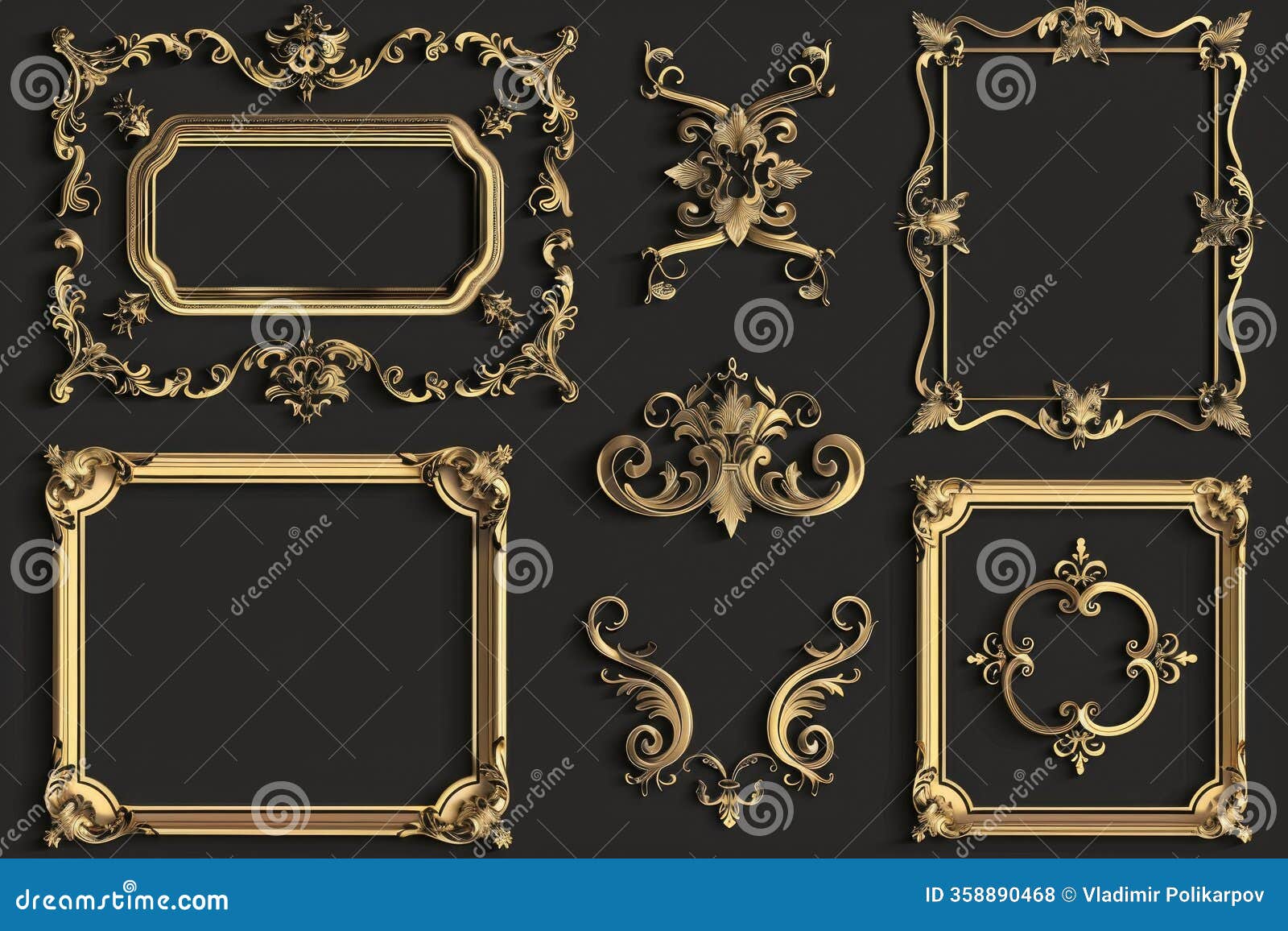 Set of Four Ornate Gold Frames with Intricate Scrollwork Details ...
