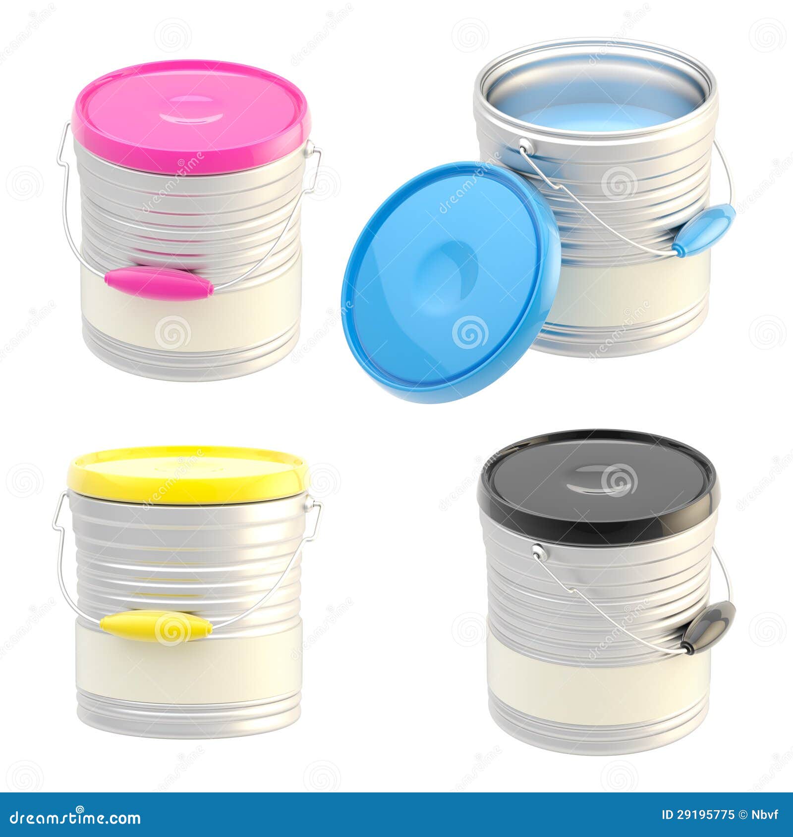 Set of Four Paint Buckets Isolated Stock Illustration - Illustration of ...