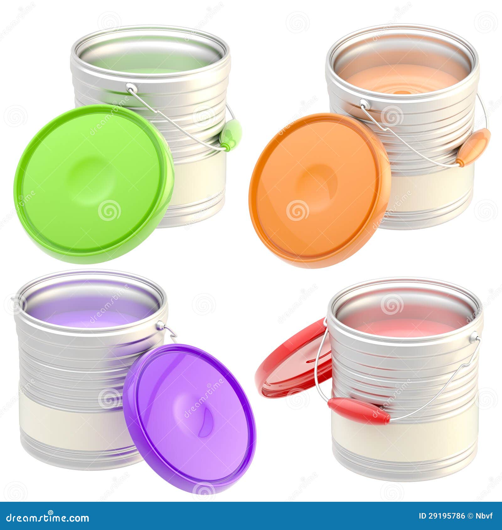 Four Paint Cans Splashing CMYK Colors Isolated On White Background ...