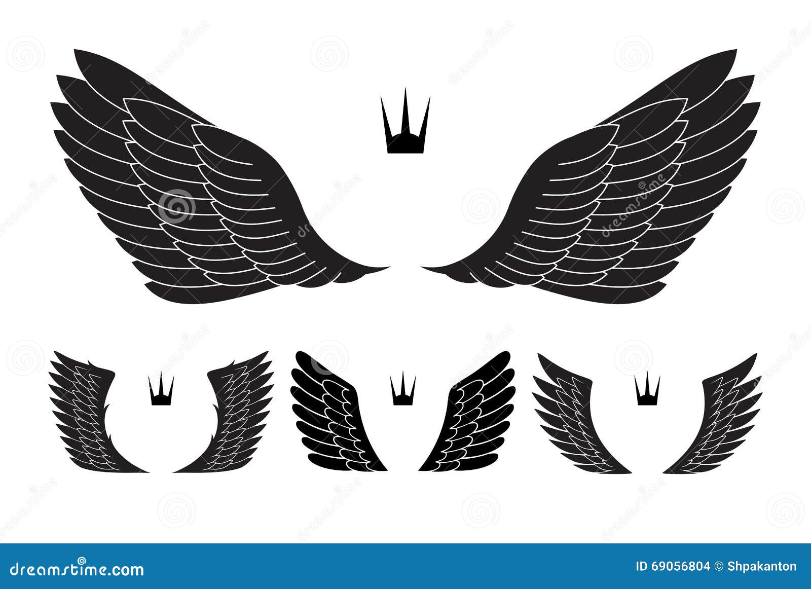 Set of Four Pairs of Wings with Crowns. Vector Illustration. Stock ...