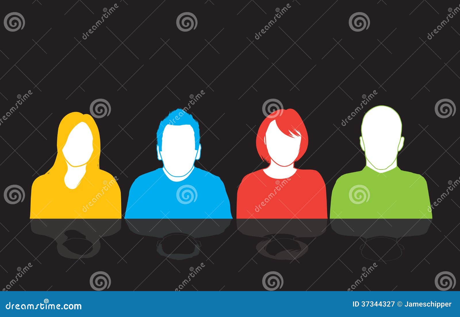 Set of Four People Silhouettes Stock Illustration - Illustration of ...