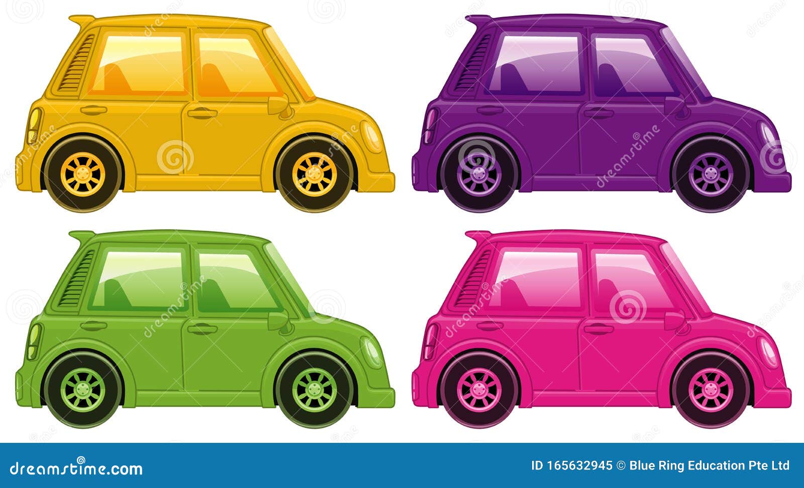 Set of Four Pictures of Car in Four Different Colors Stock Illustration ...