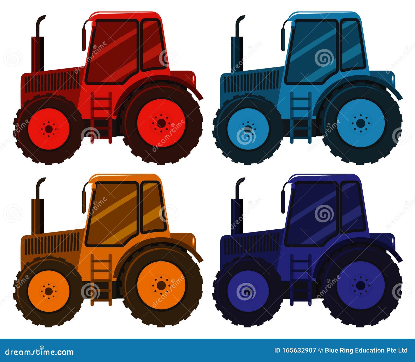 Set of Four Pictures of Tractor in Different Colors Stock Illustration ...
