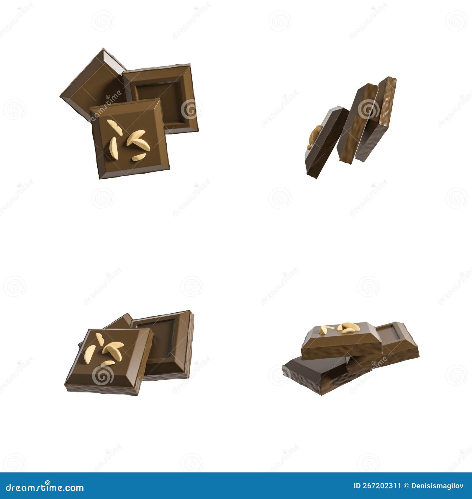 Set of Four Pieces of Chocolate Bars from Different Angles Stock ...