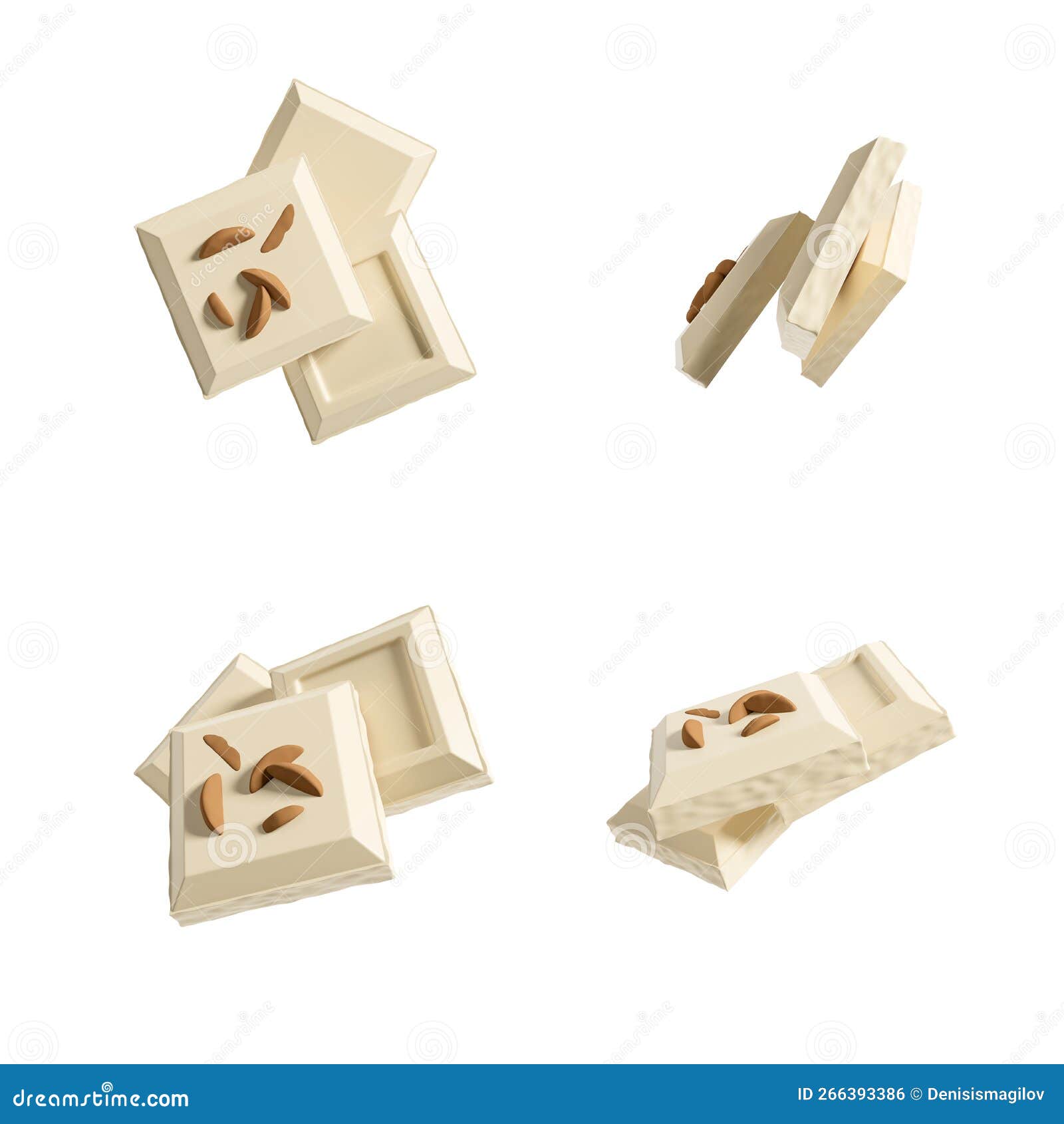 Set of Four Pieces of White Chocolate Bars from Different Angles Stock ...