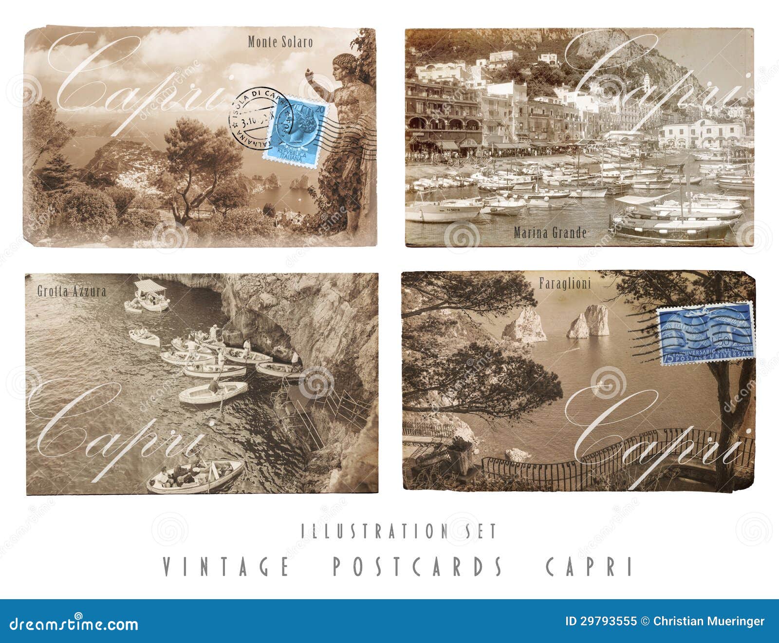 Vintage Postcards Set Capri Stock Image - Image of stamp, capri: 29793555