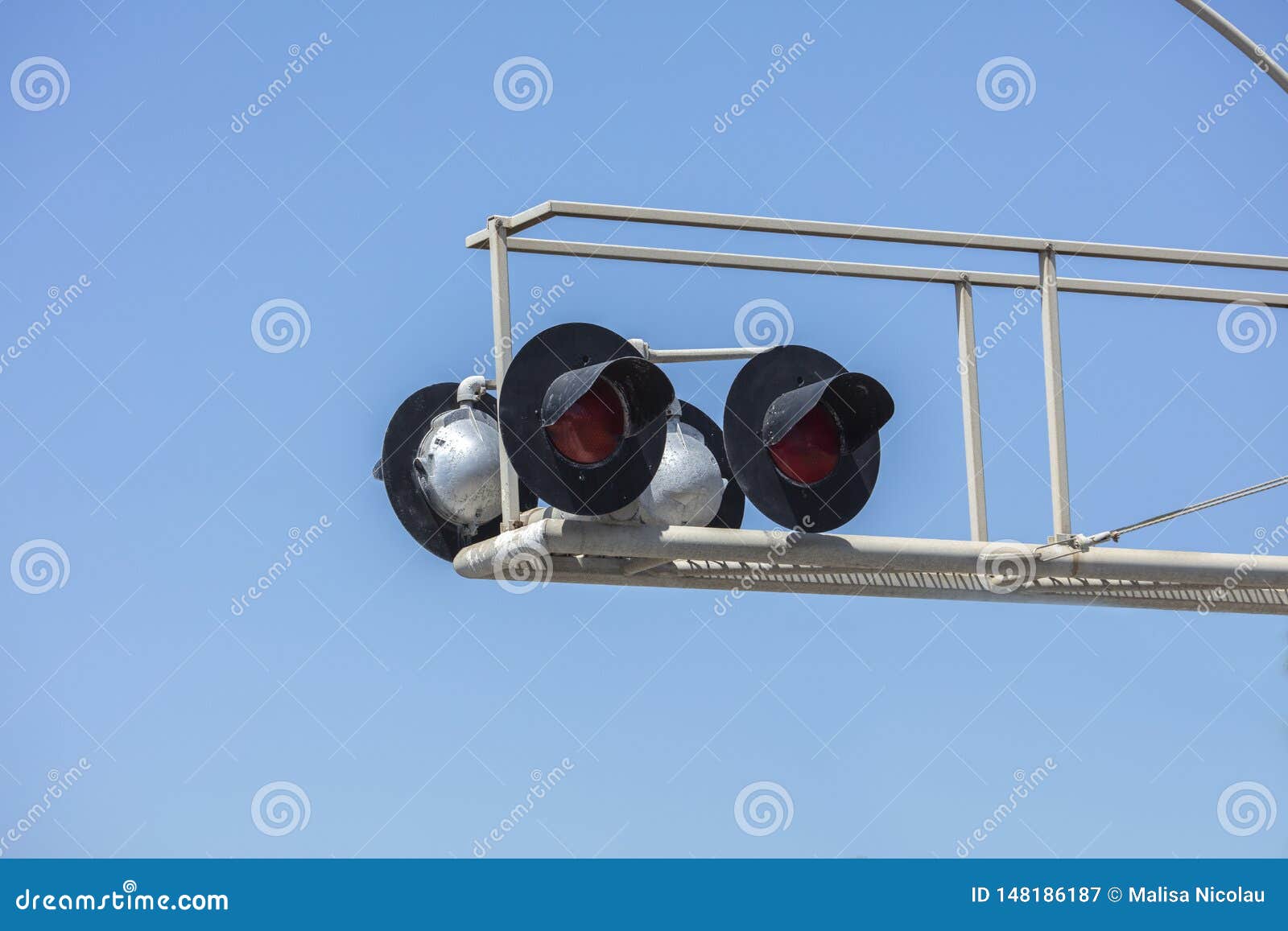 Set of Four Railroad Crossing Lights and Ramp Stock Image - Image of ...