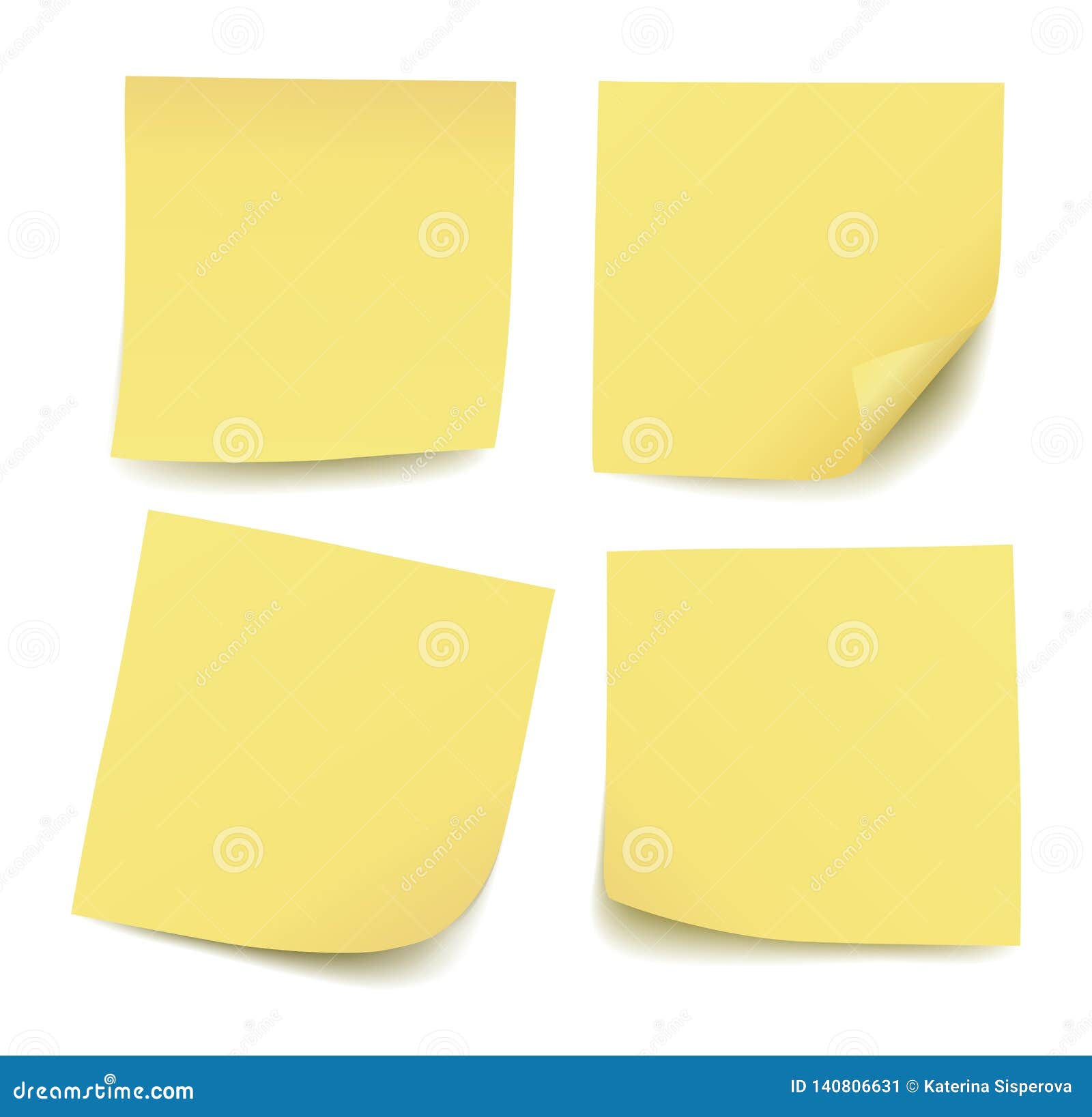 Set of Four Realistic Blank Vector Yellow Post it Notes Isolated on ...