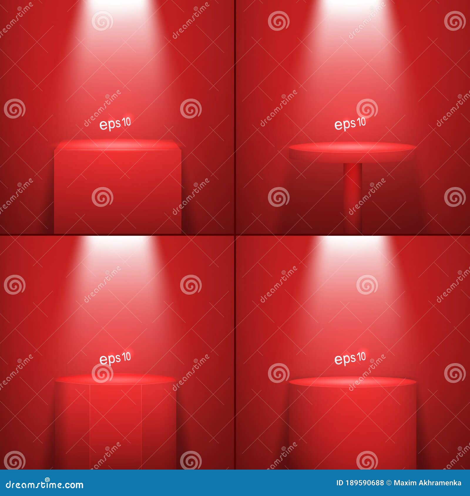 Set of Four Realistic Red Lighted Catwalks on a Red Background. Stock ...