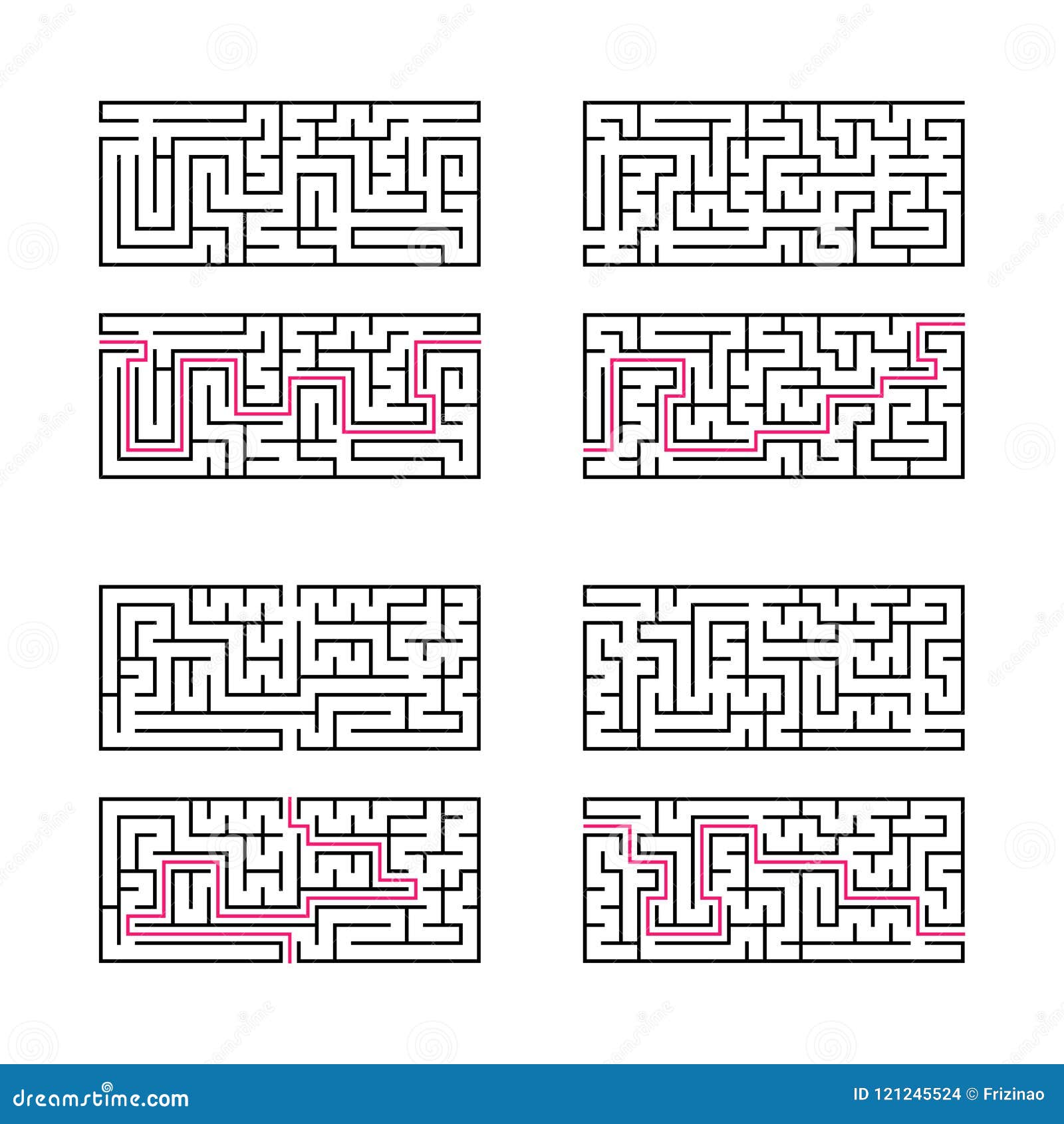 A Set of Four Rectangular Labyrinths. a Game for Children. Simple Flat ...