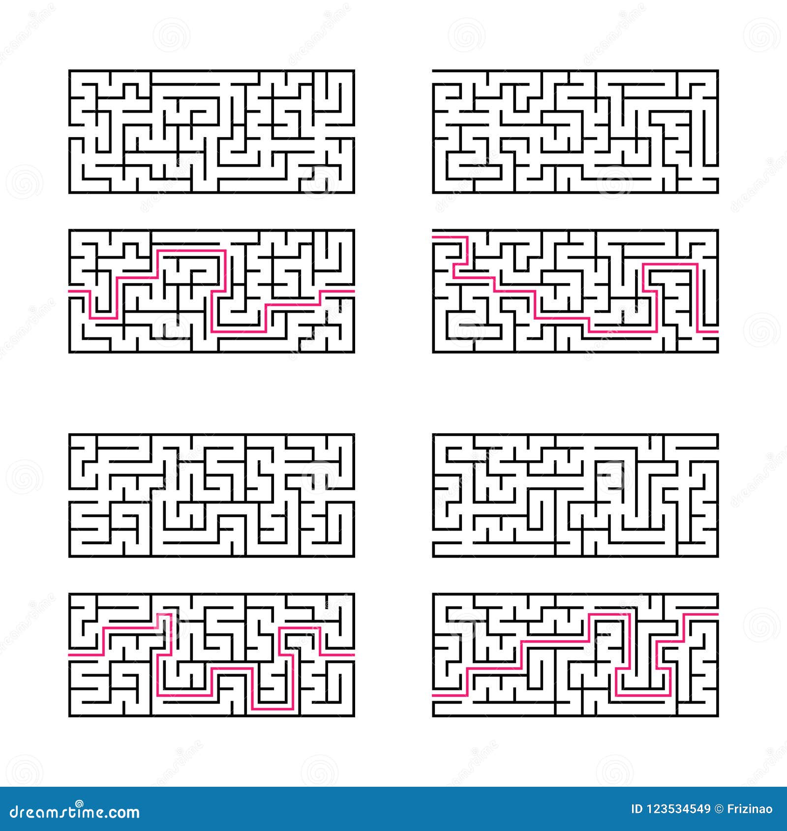 A Set of Four Rectangular Labyrinths. a Game for Children. Simple Flat ...