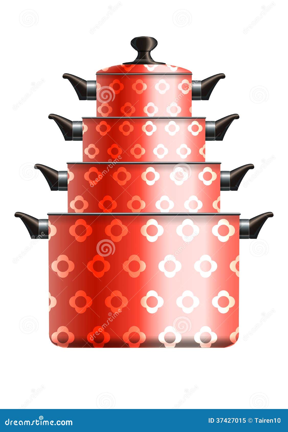 Set of Four Red Cooking Pots Stock Vector - Illustration of large ...