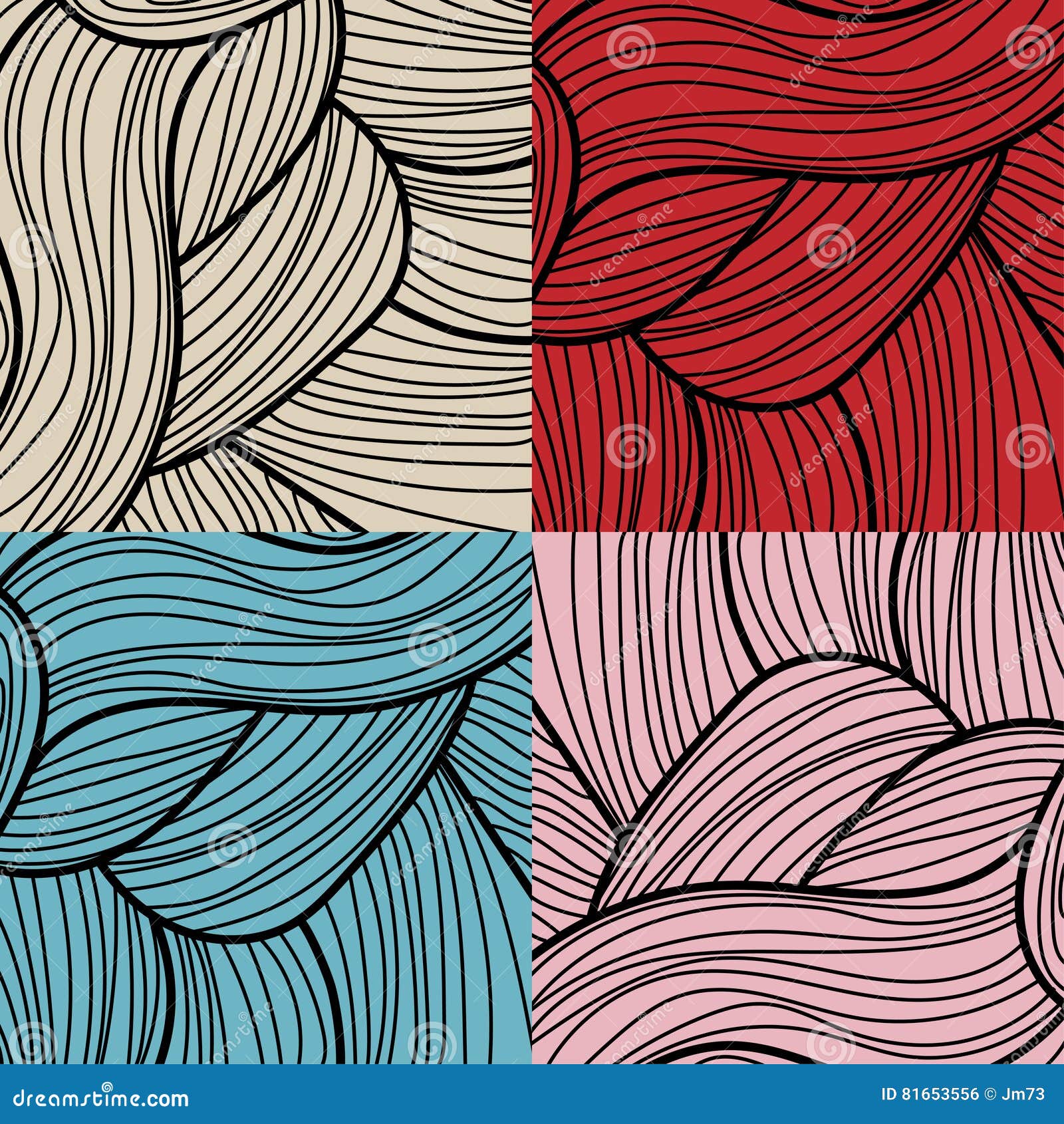 Set of Four Retro Lines Patterns Stock Vector - Illustration of curve ...