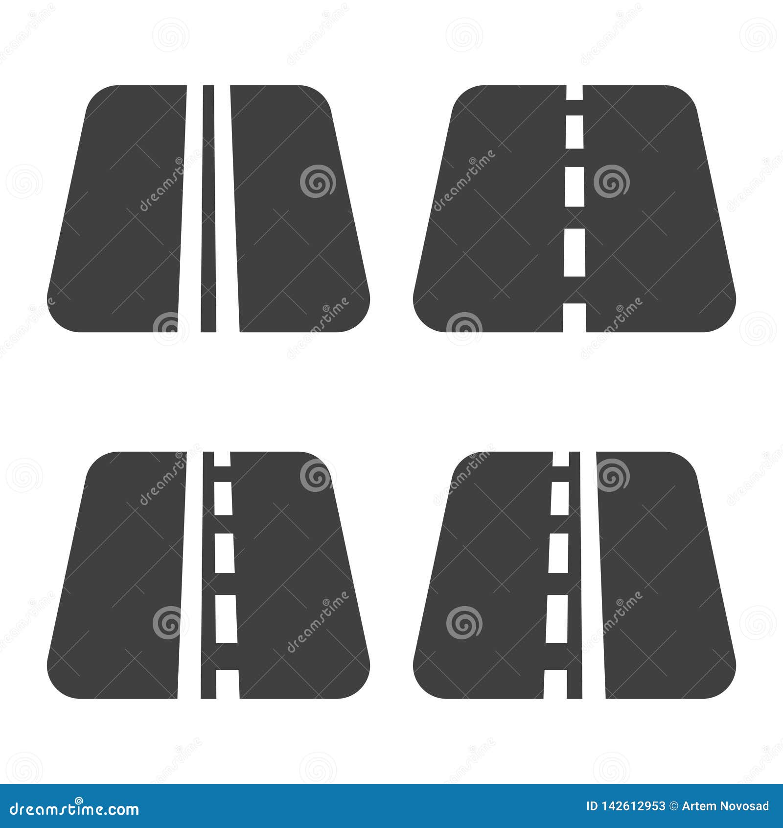 A Set Of Four Road Icons With Lanes Markings. Vector On White ...