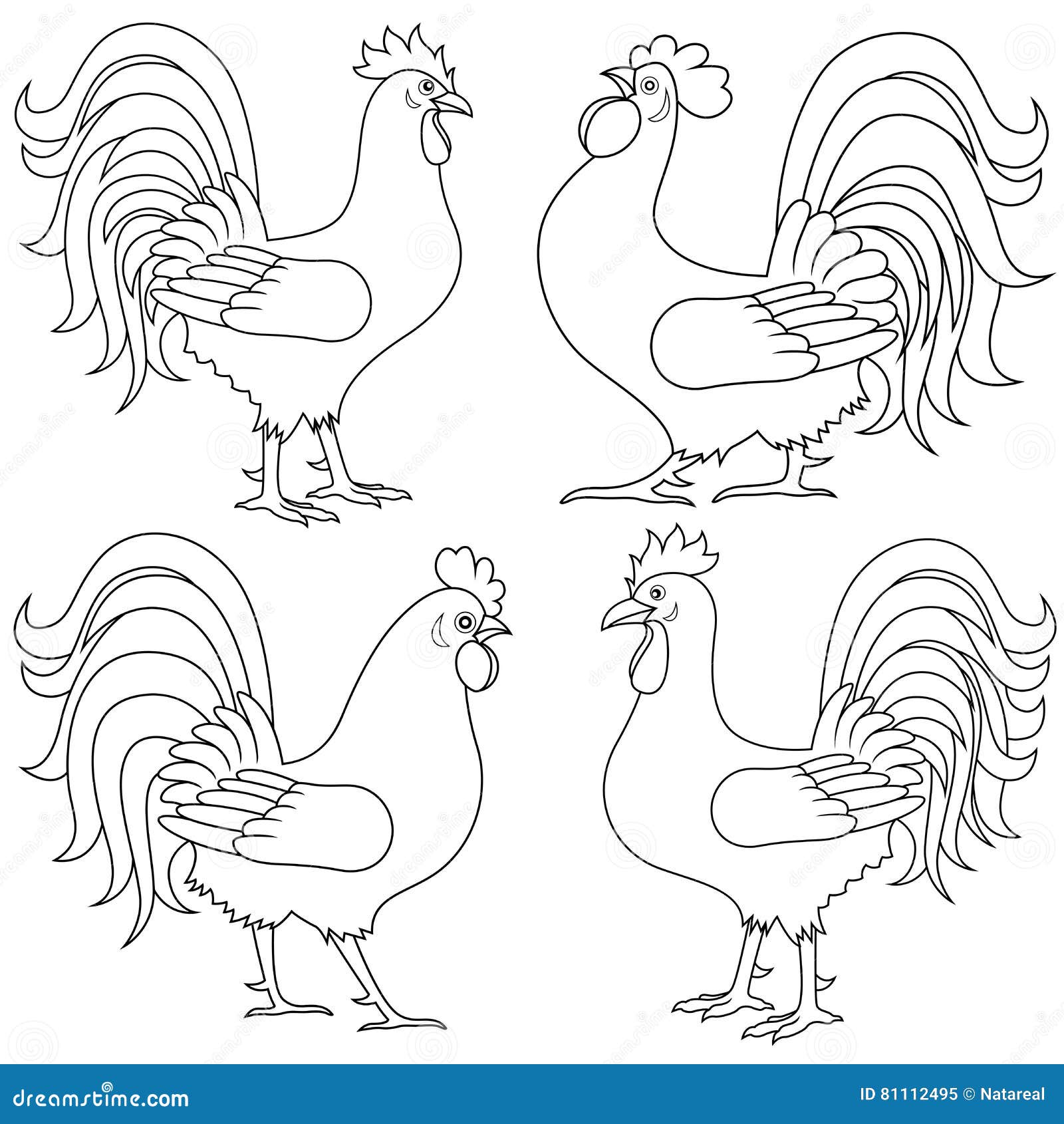 Set of Four Rooster Outlines Stock Vector - Illustration of cartoon ...