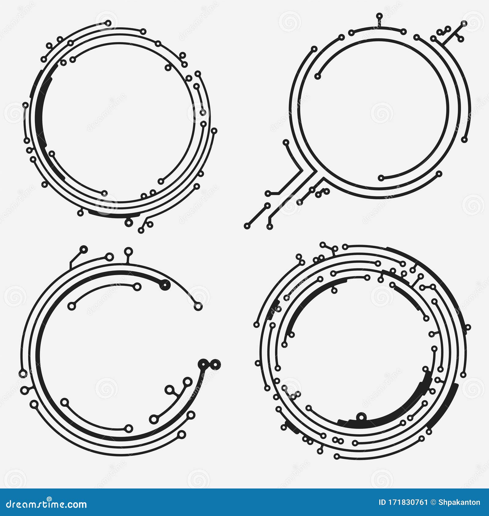 Set of Four Round Frames in PCB-layout Style for Your Text or Design ...