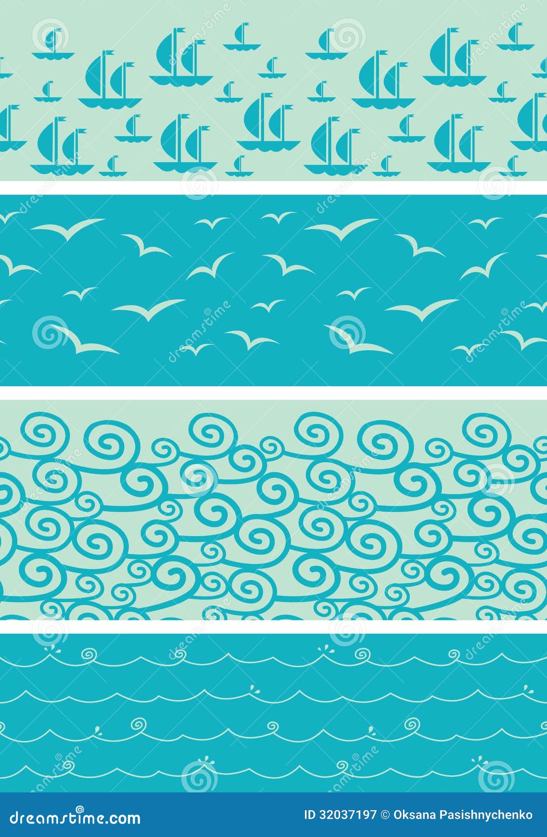 Set of Four Sea Horizontal Seamless Borders Stock Vector - Illustration ...