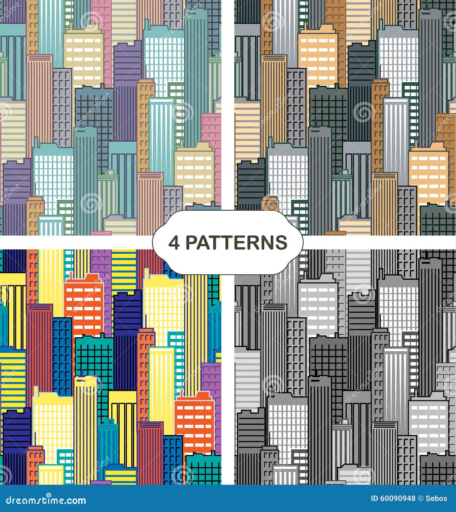 Set of Four Seamless City Town Backgrounds Stock Vector - Illustration ...