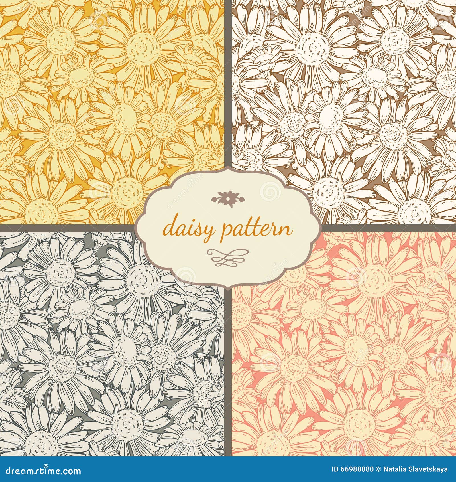 Set of Four Seamless Daisy Patterns Stock Vector - Illustration of ...