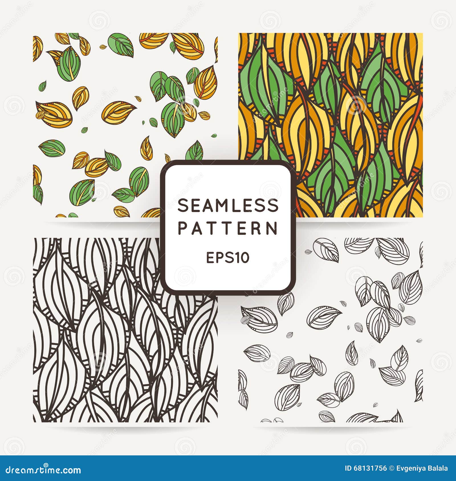 Set of Four Seamless Decorative Patterns with Zentangle Leaves. Stock ...