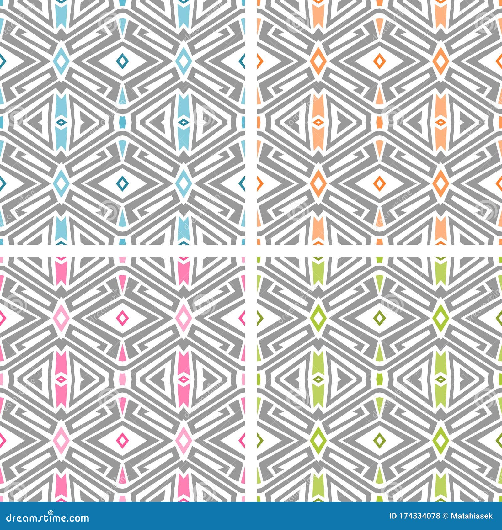 Set of Four Seamless Pastel Colored Geometric Pattern Over White ...