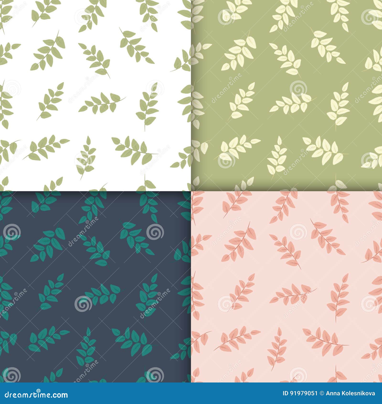 Set of Four Seamless Pattern with Leaf. Abstract Leaf Texture, Endless ...