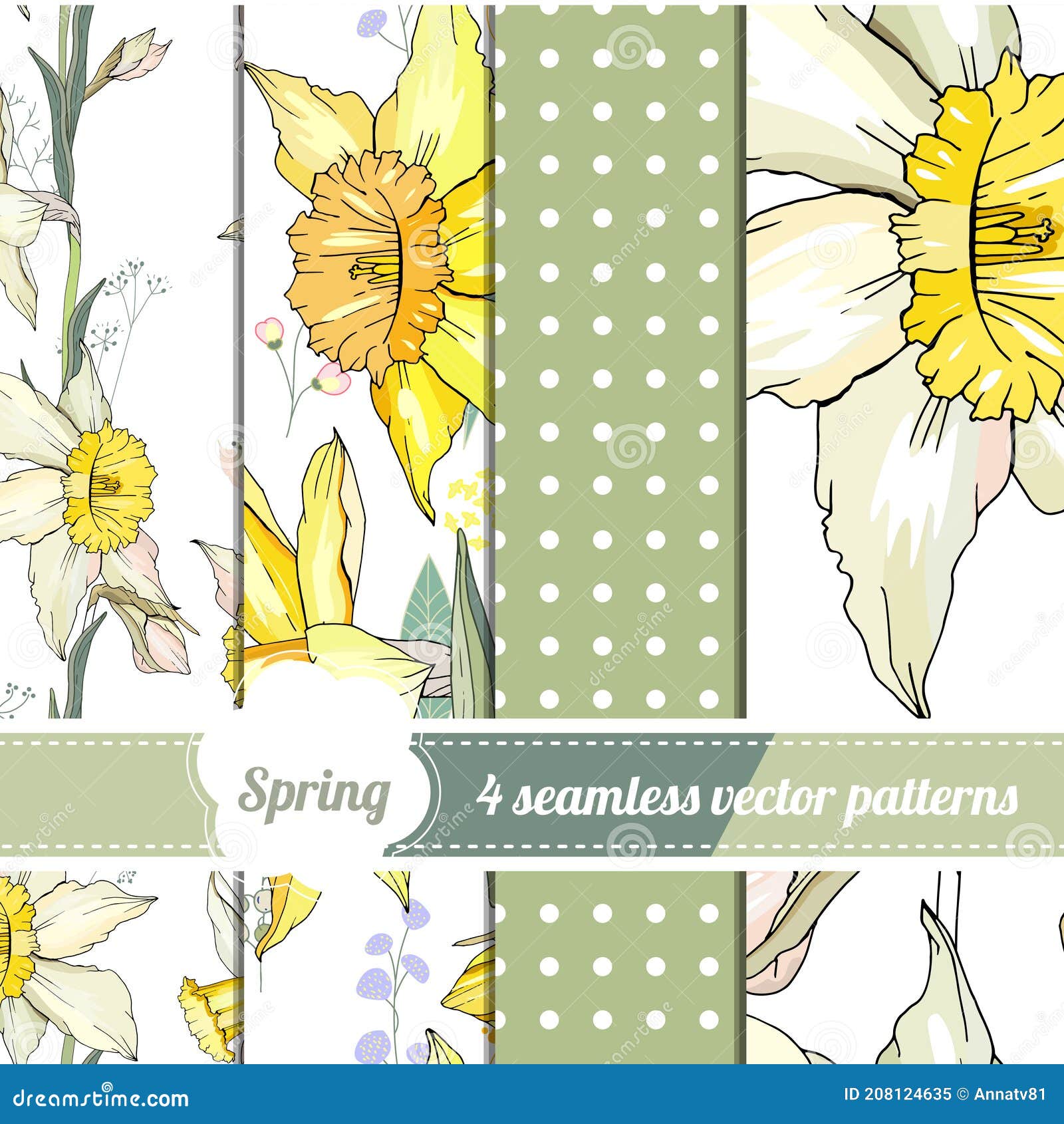 Set with Four Seamless Patterns. Endless Texture with Spring Elements ...