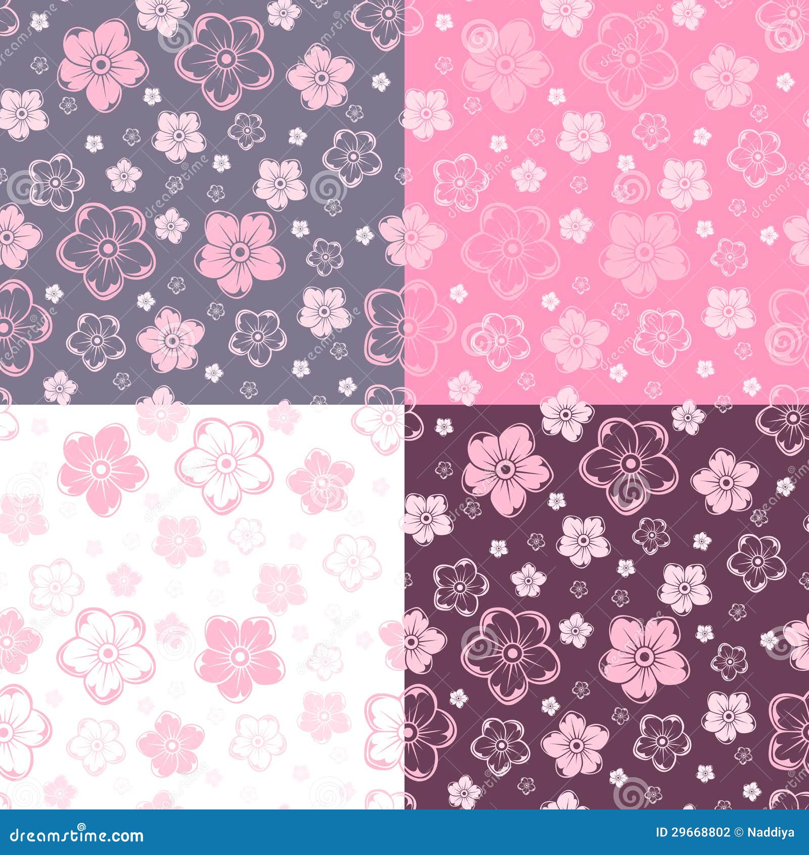 Set of Four Seamless Patterns with Flowers. Vector Stock Vector ...