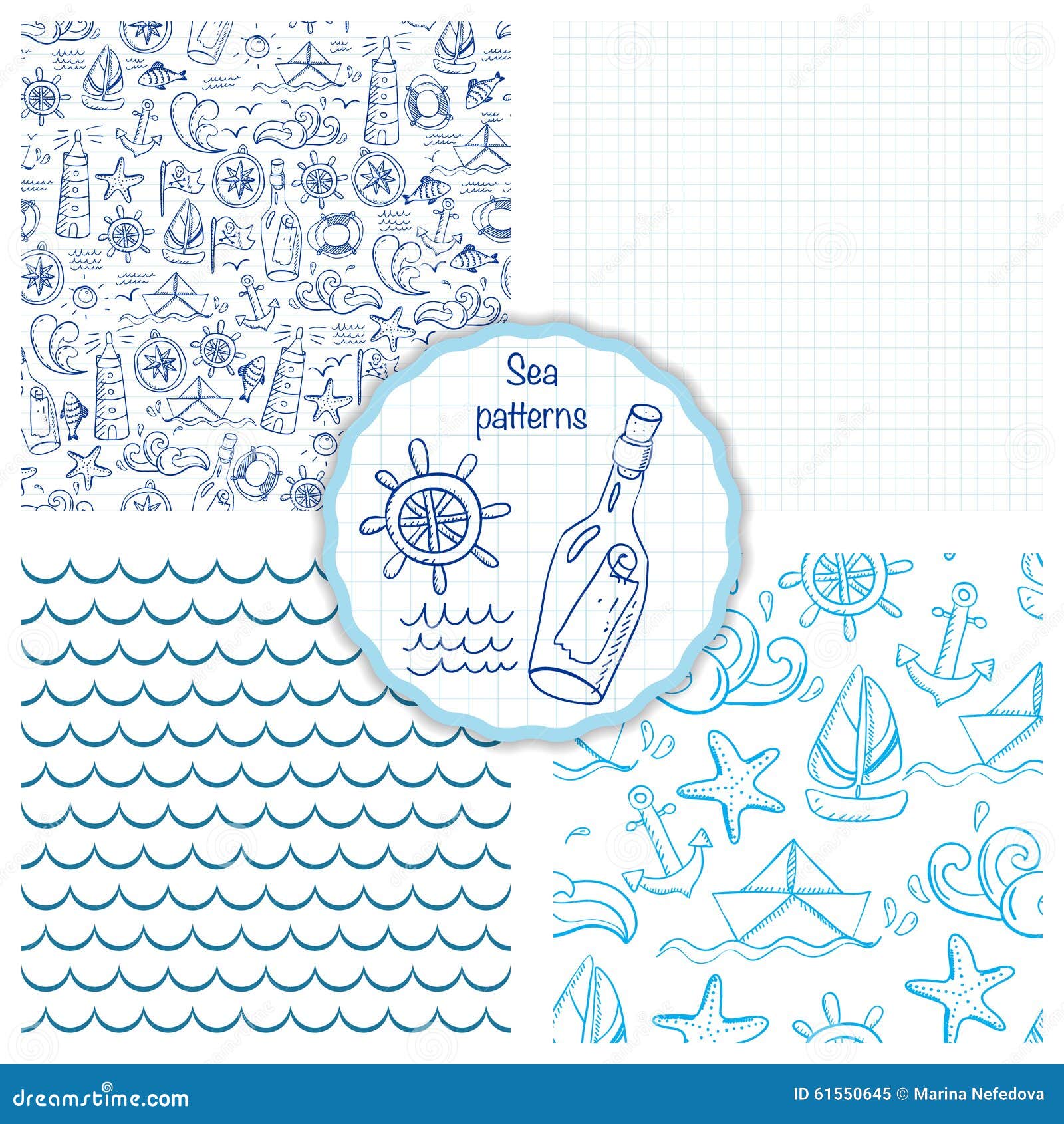 Set of Four Seamless Patterns with Sea Elements Stock Illustration ...