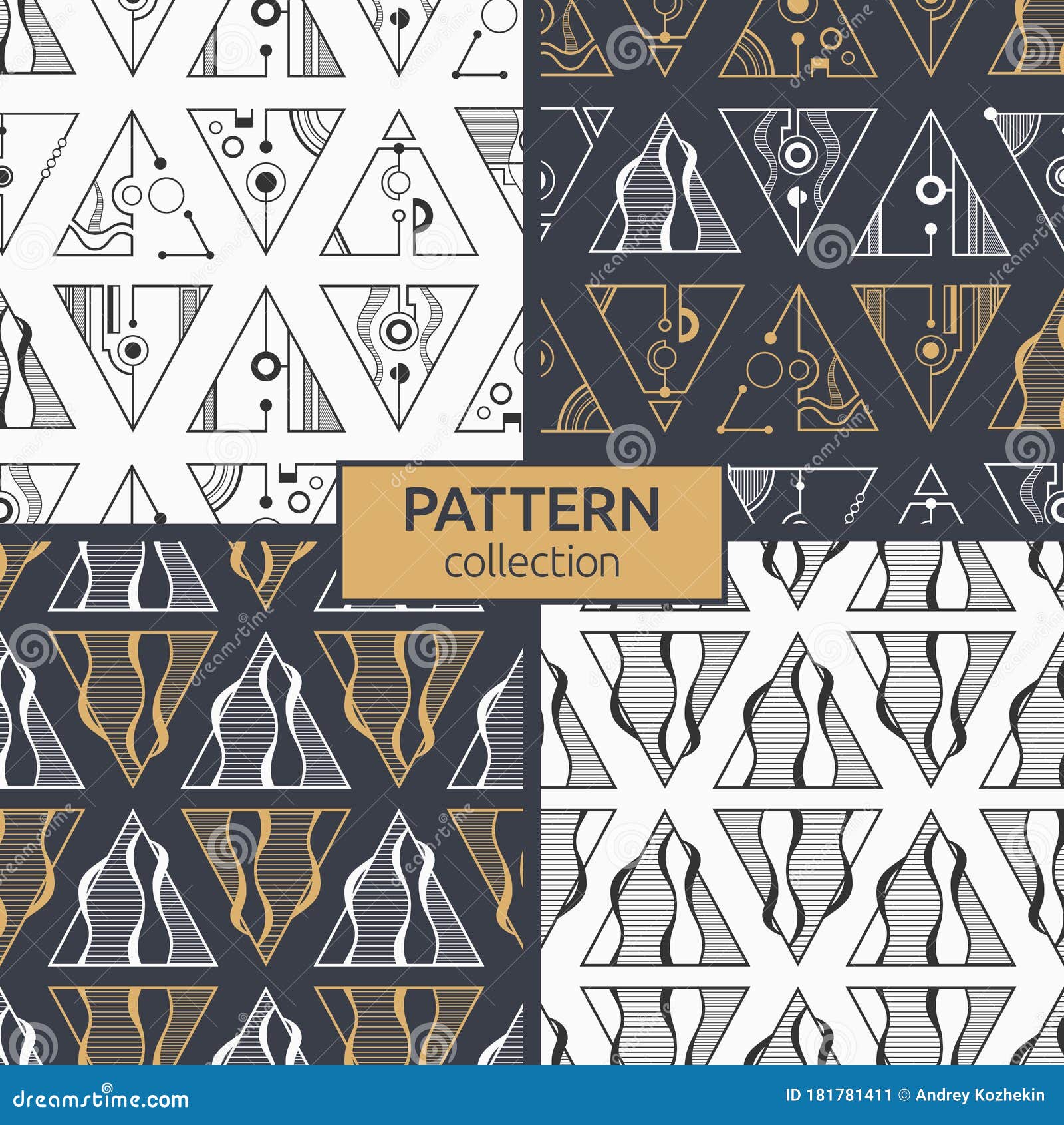 Set of Four Seamless Patterns of of Triangles, Separated with Lines and ...