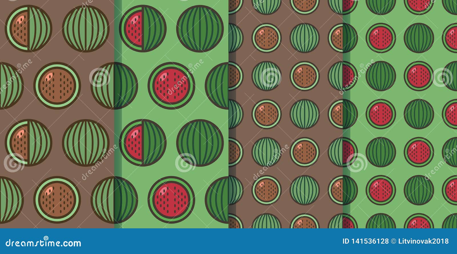 Set of Four Seamless Patterns with Watermelons in One Style. Colorful ...