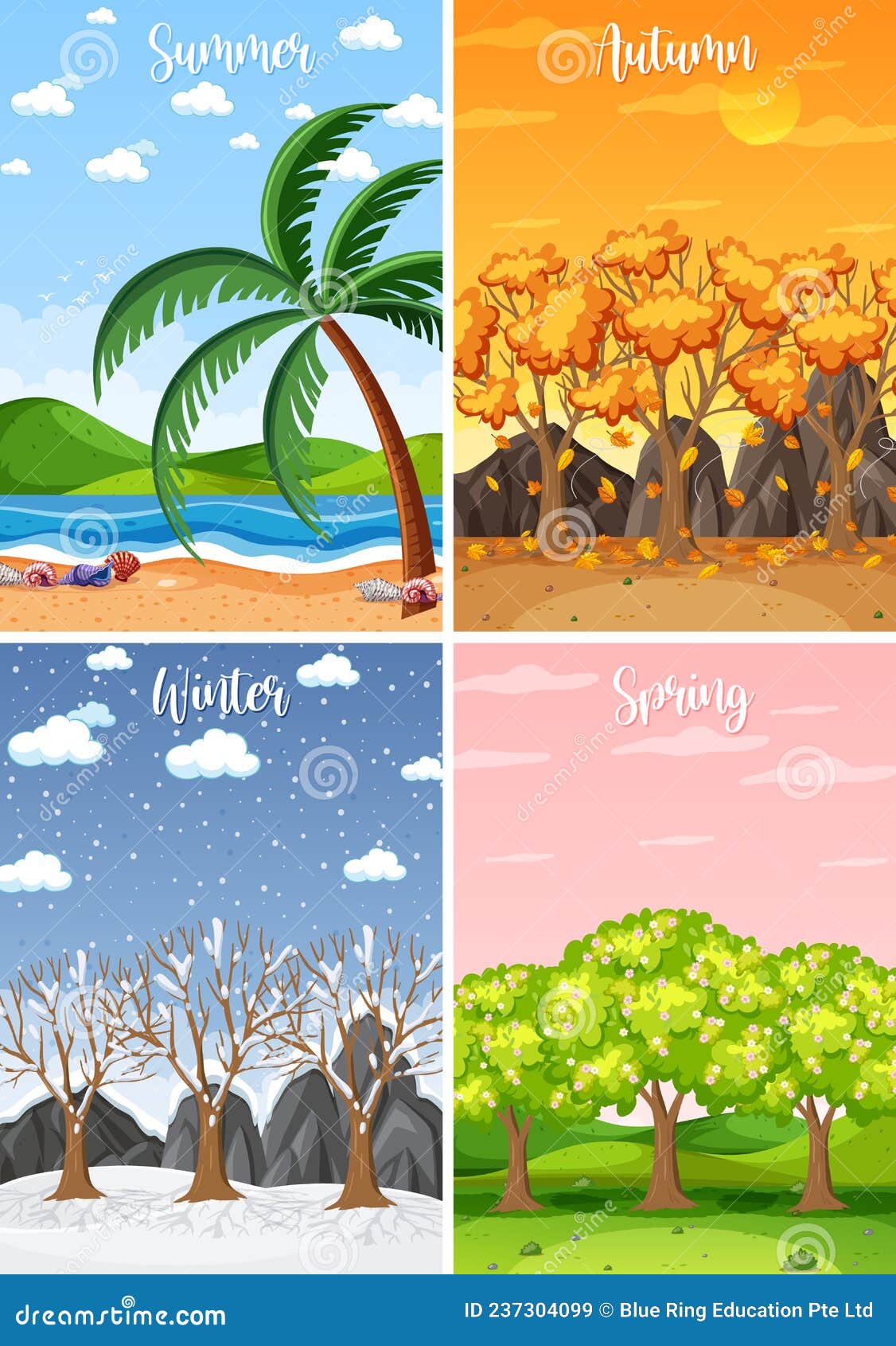 Set of Four Seasons Backgrounds Stock Vector - Illustration of ...