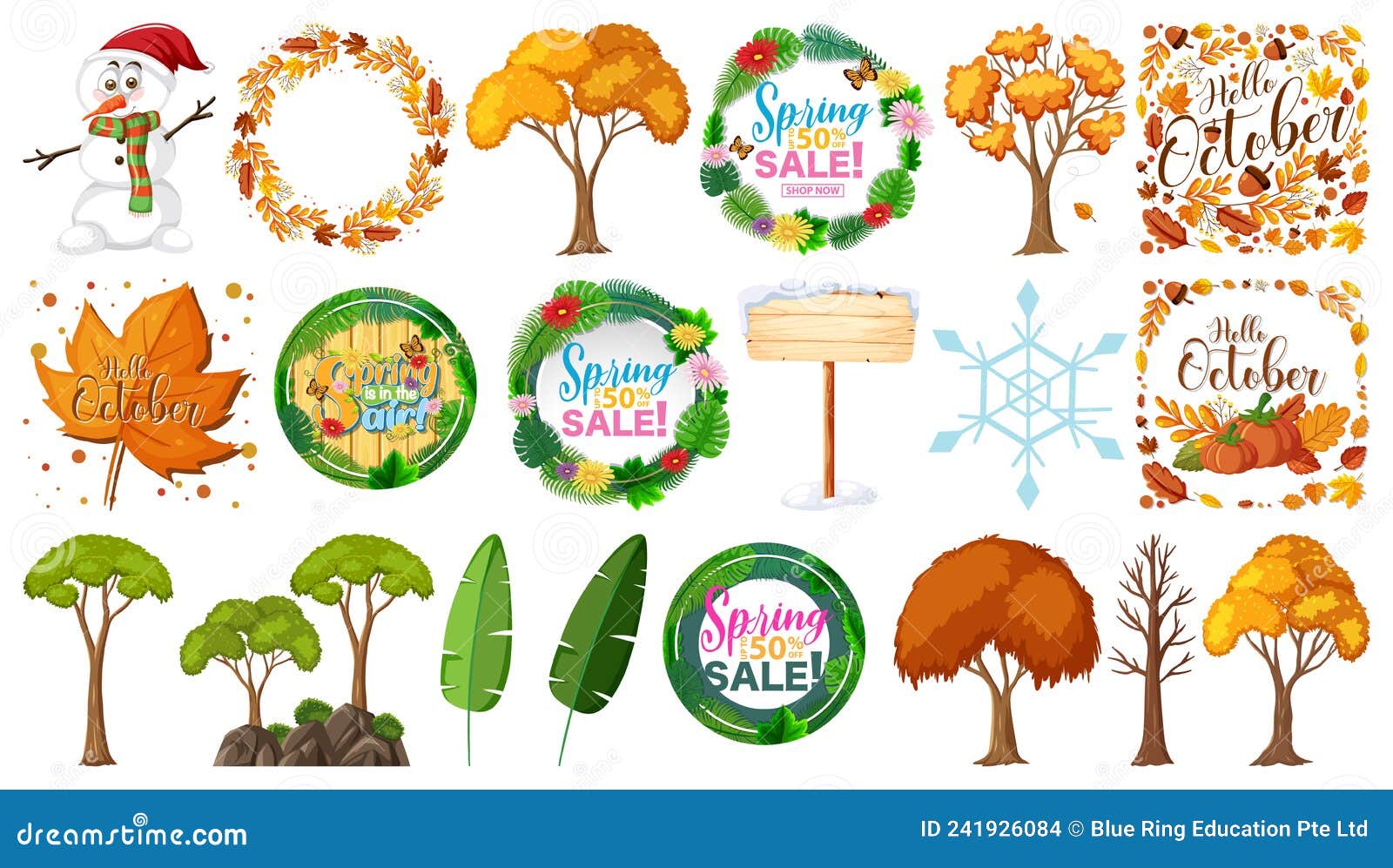 Set of Four Seasons Trees and Nature Objects Stock Vector ...