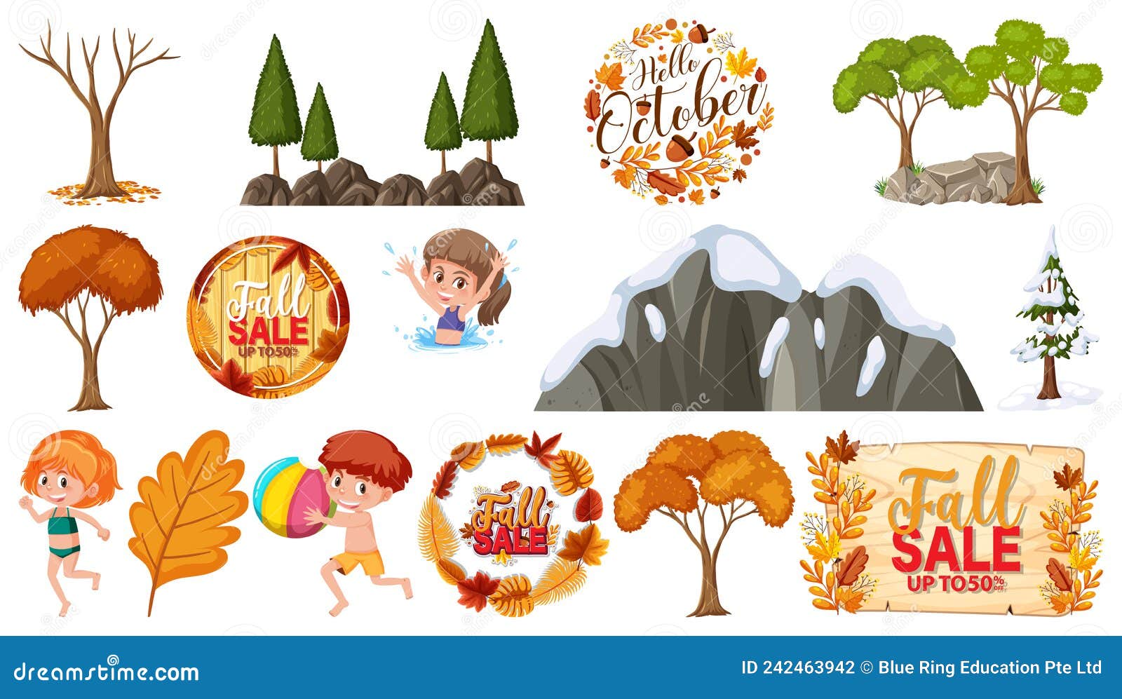 Set of Four Seasons Trees and Nature Objects Stock Vector ...