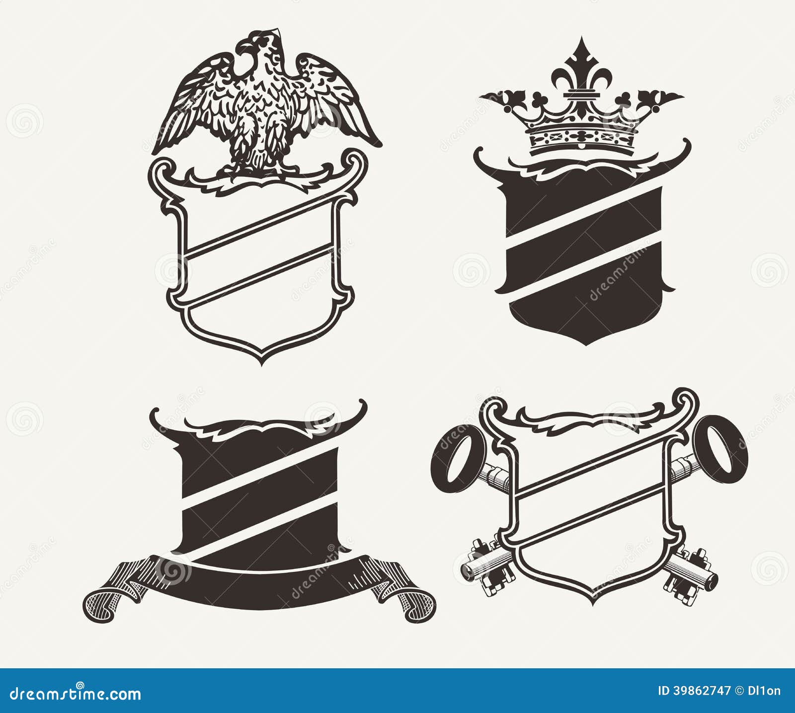 Set of Four Shield Heraldry Compositions Stock Vector - Illustration of ...