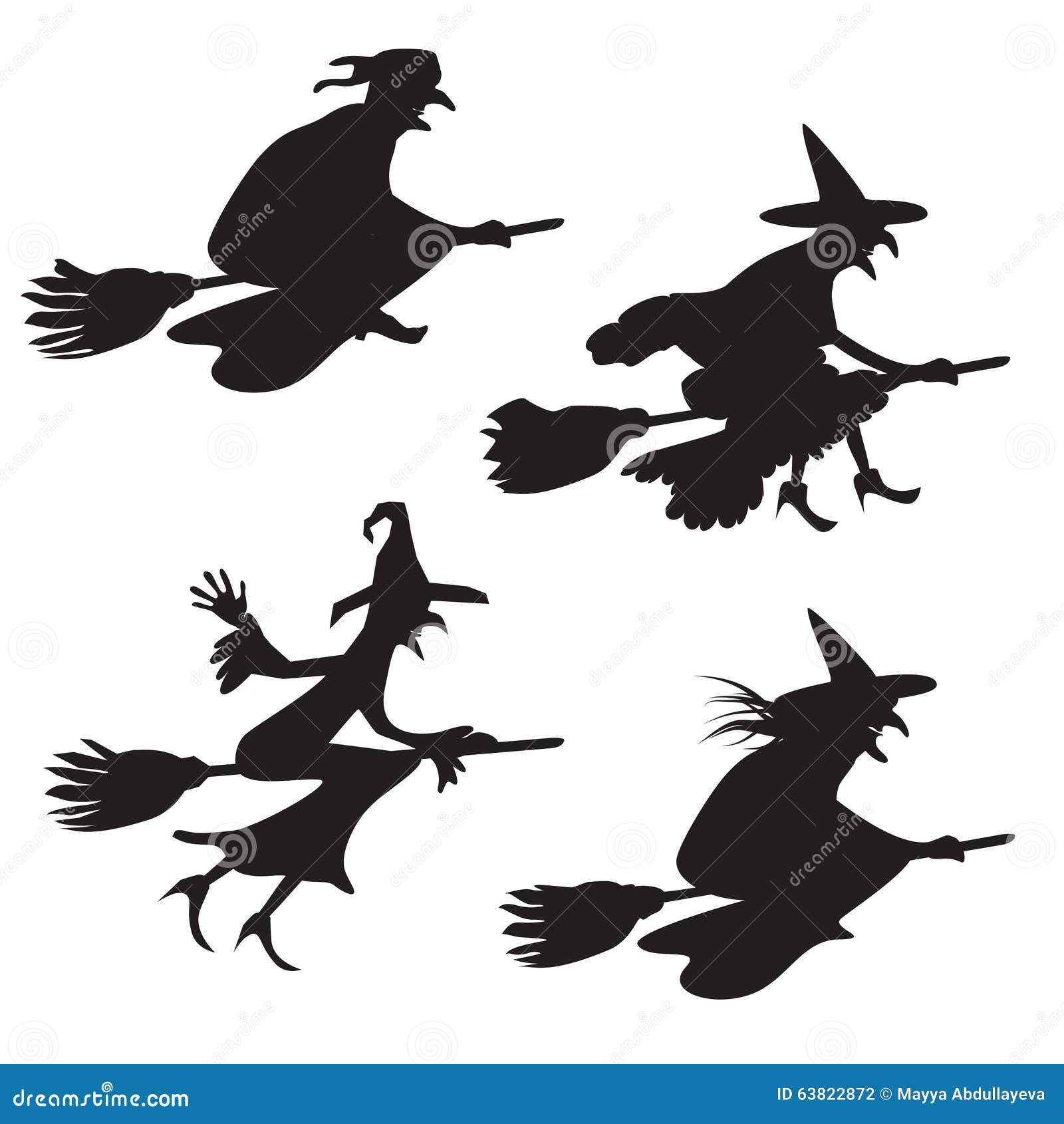 Set of Four Silhouettes of Flying Witches Stock Vector - Illustration ...