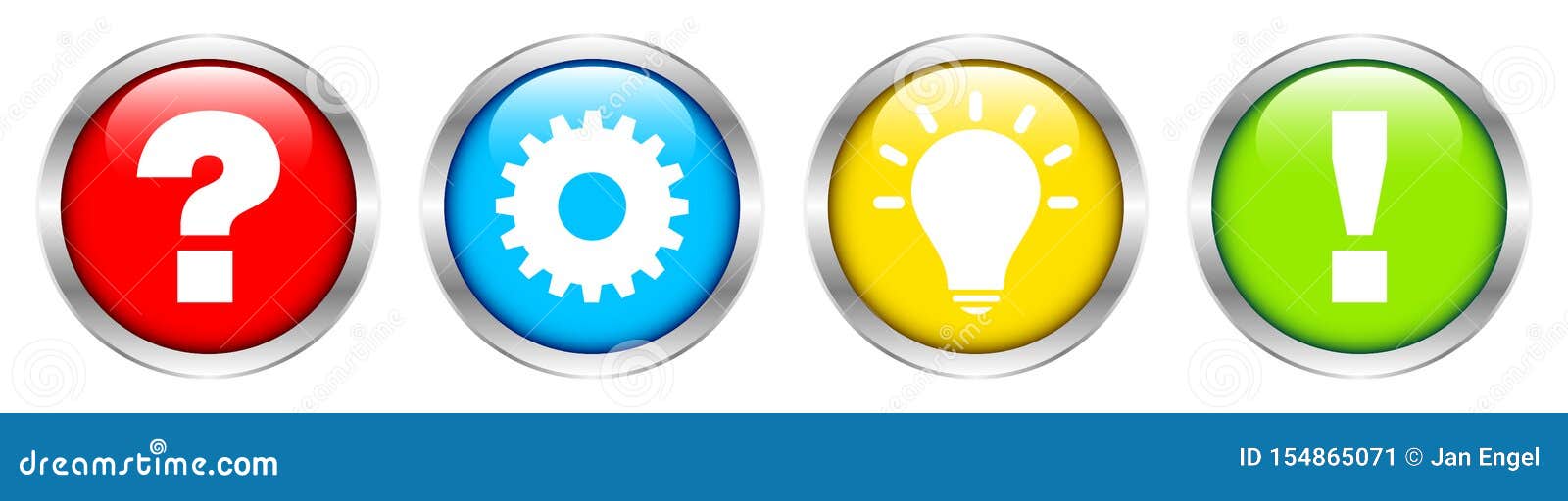 Set of Four Silver Buttons Question Work Idea and Answer Color Stock ...