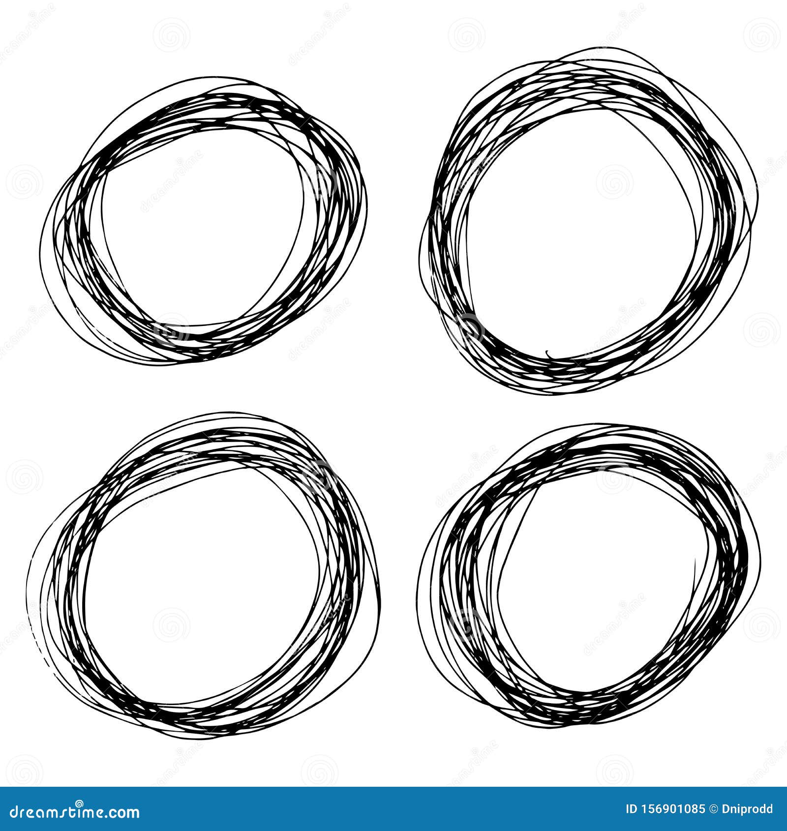 Set of Four Sketch Hand Drawn Ellipse Shapes Stock Vector ...