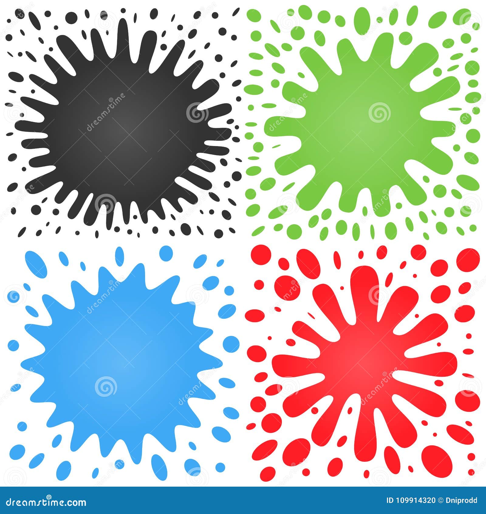 Set of Four Splashes with Lots of Small Splashes on a White Background ...